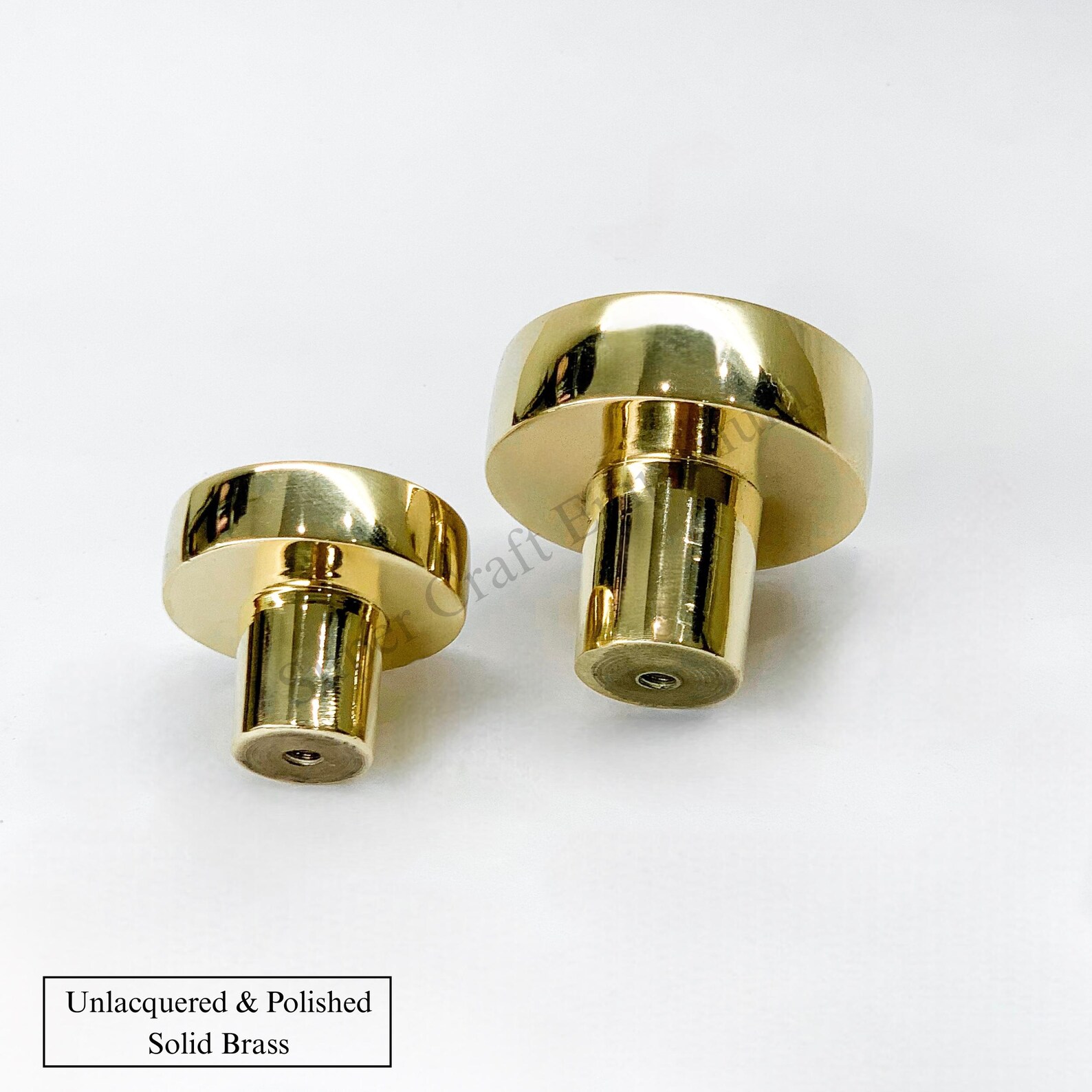 Unlacquered Polished Brass Flat Round Cabinet Knobs With Backplates ...