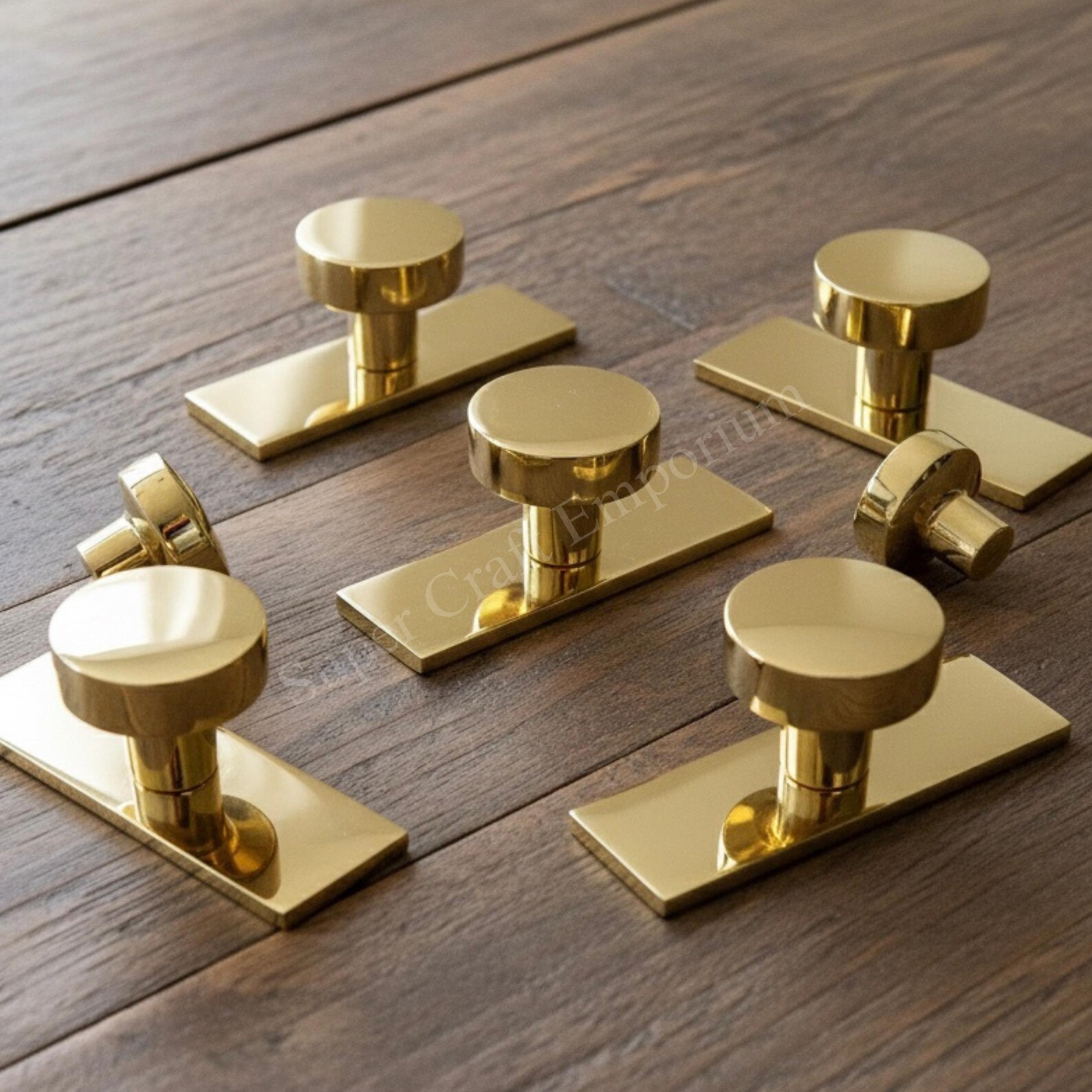 Unlacquered Polished Brass Flat Round Cabinet Knobs With Backplates ...
