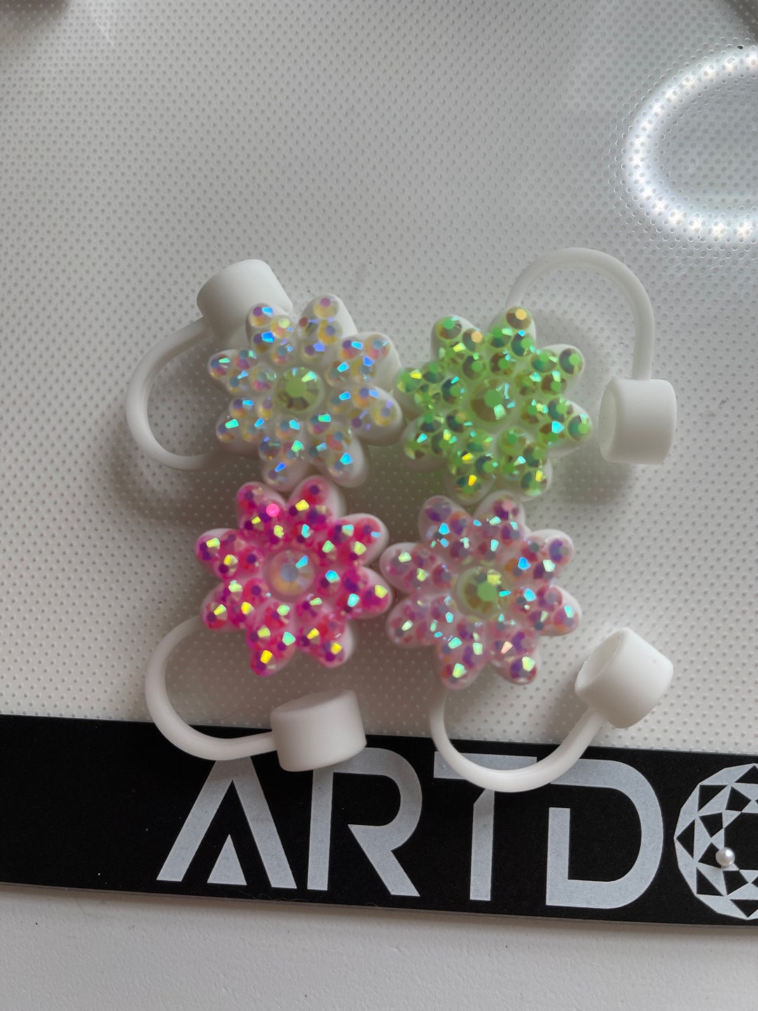 Neon Bling Flower Straw Cover - Etsy
