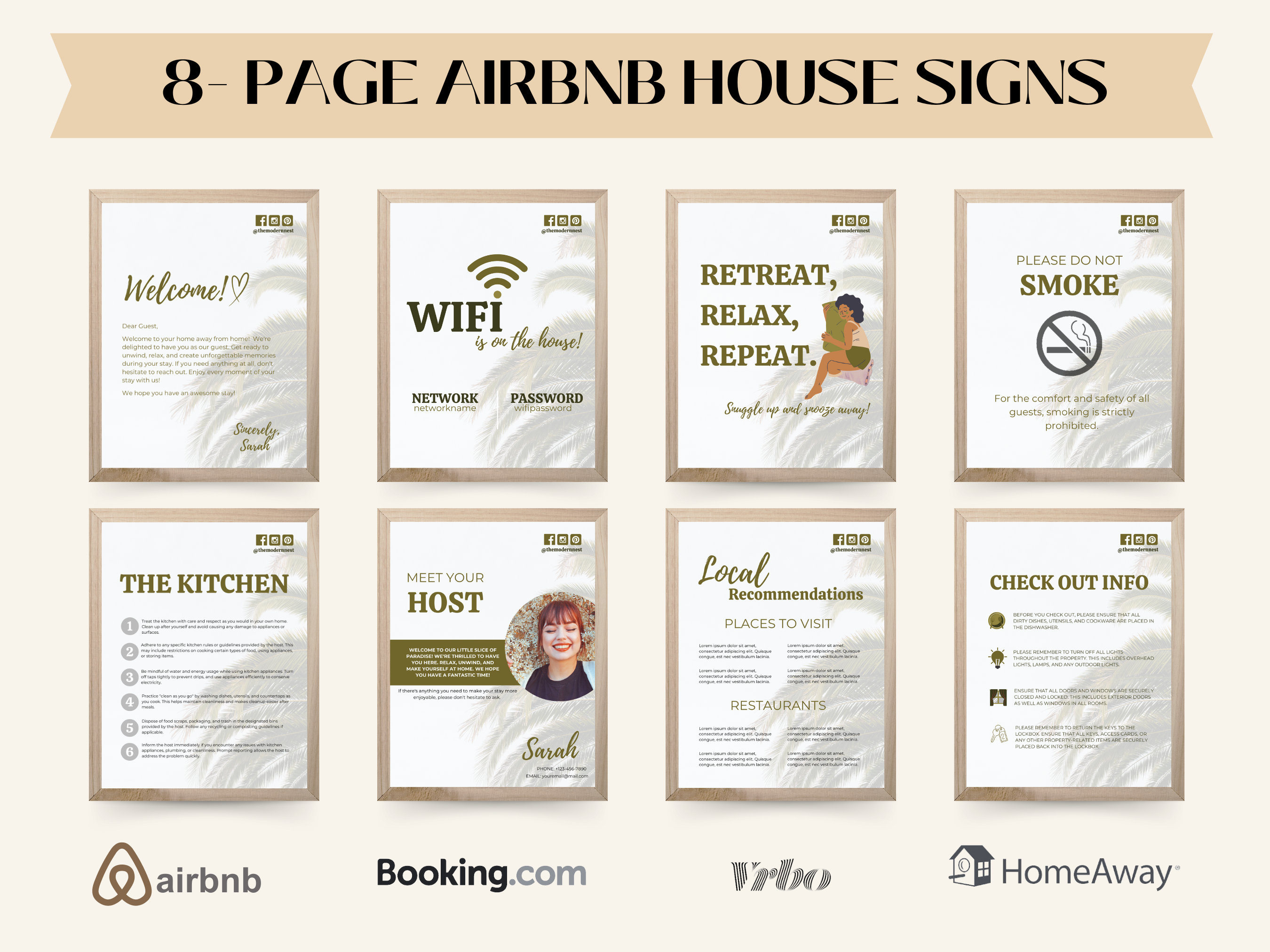 Editable Airbnb House Sign Bundle, Airbnb Signs Bundle Template, Wifi ...
