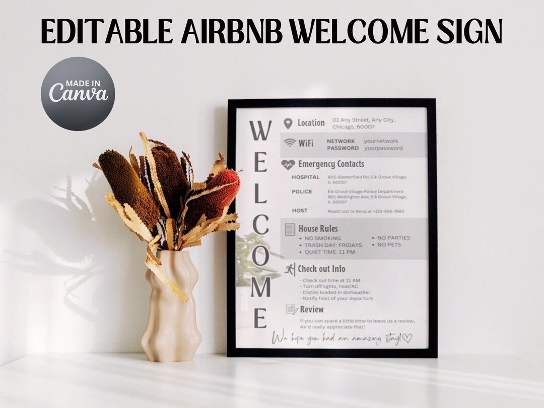 Airbnb Welcome Sign | Editable Airbnb Canva Template Vacation STR ...