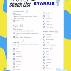 Flying With Ryanair Packing Checklist, Digital Printable Checklist ...