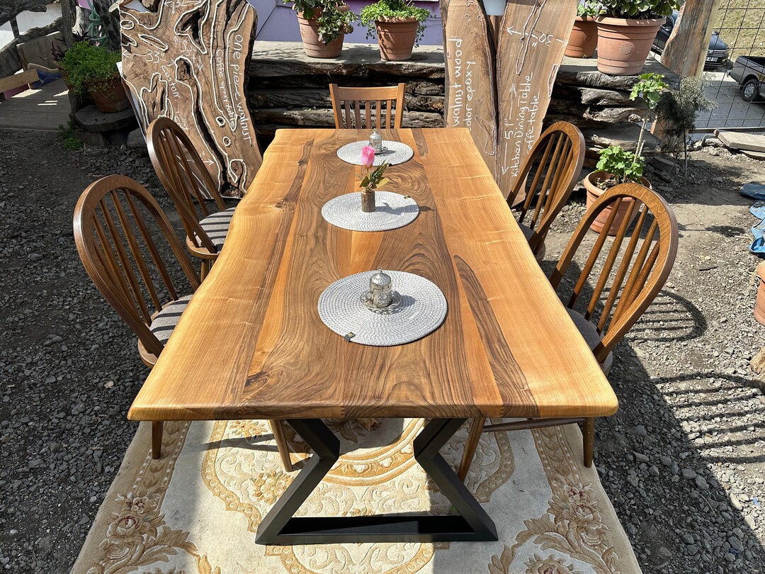 Large Walnut Dining Table and Bench, Solid Wood Dining Table, Kitchen ...