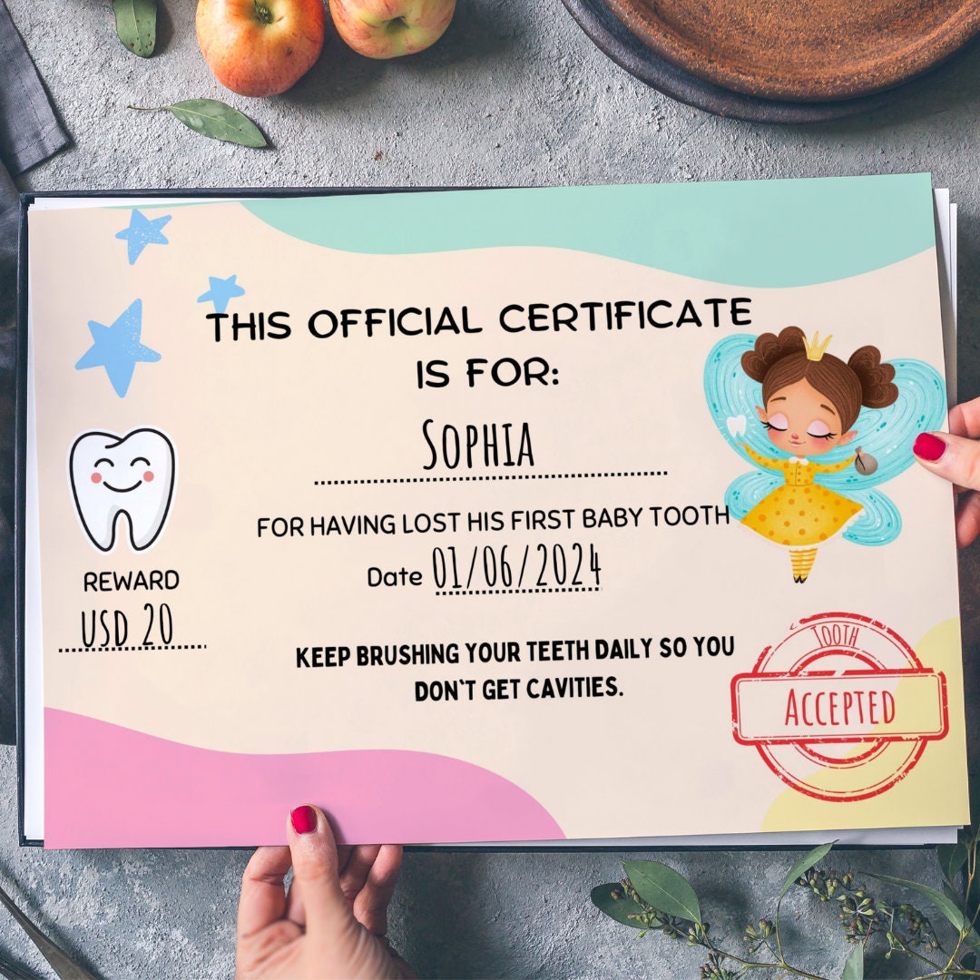First Tooth Lost Certificate Tooth Fairy Certificate for Kids ...