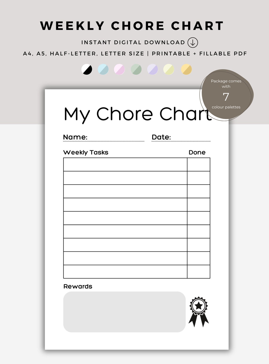 Kids Daily and Weekly Chore Chart | Editable Chore Chart | Daily and ...