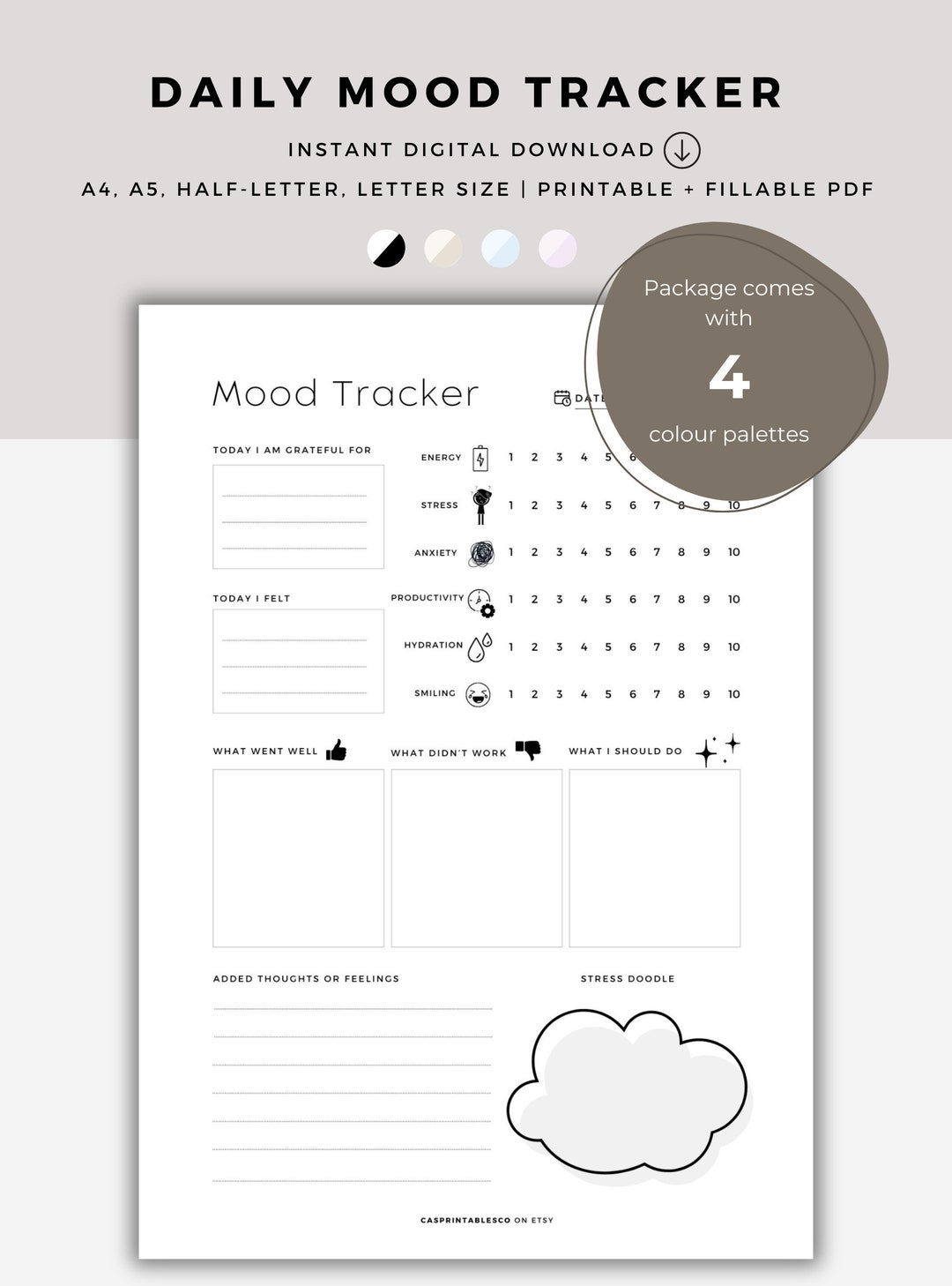 Daily Mood Tracker, Mood Journal, Mental Health Planner, ADHD Daily ...