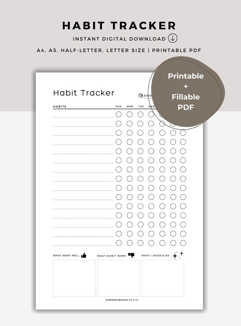 Habit Tracker Printable | Fillable Habit Tracker | Routine Tracker ...