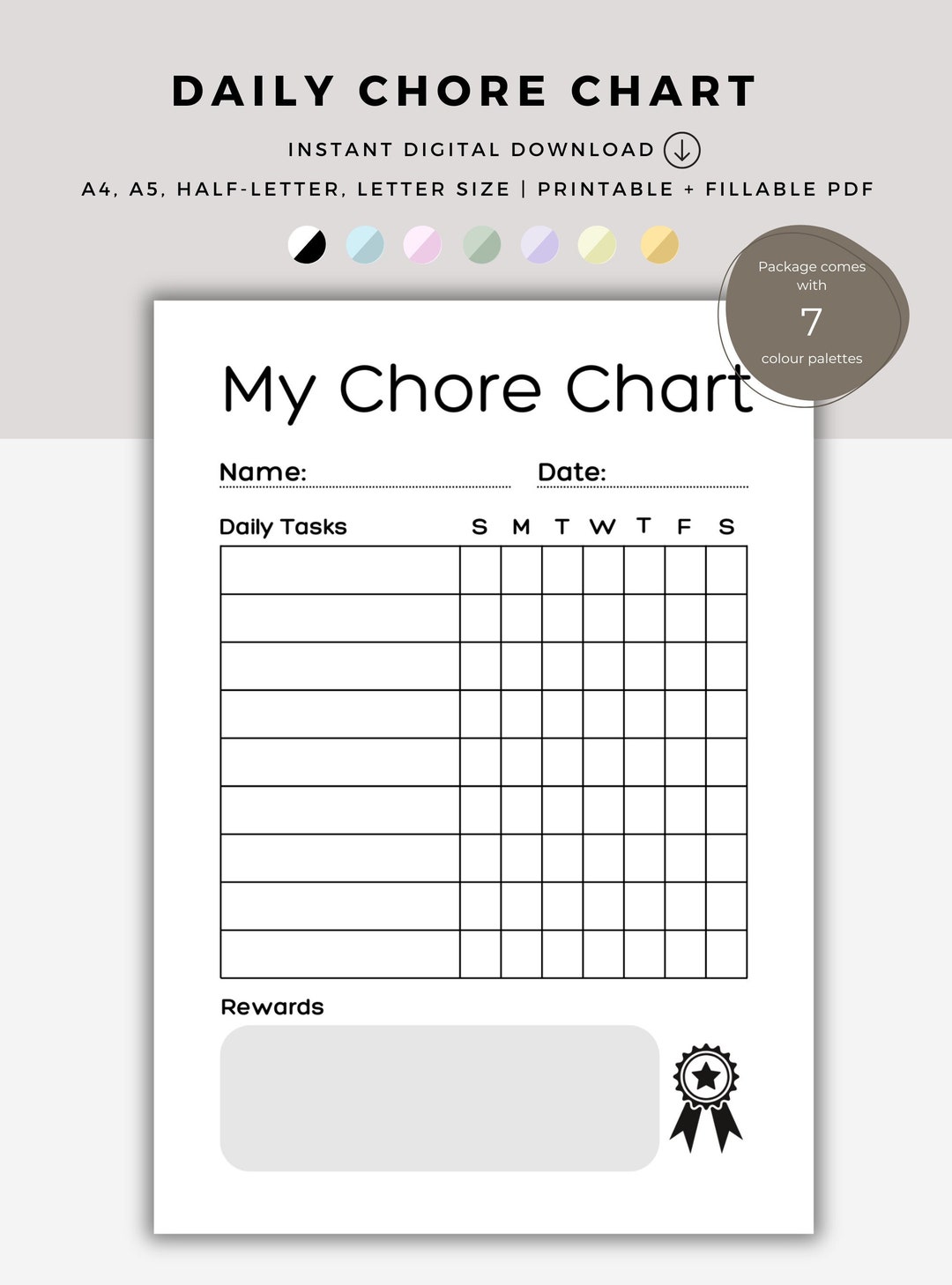 Kids Daily and Weekly Chore Chart | Editable Chore Chart | Daily and ...