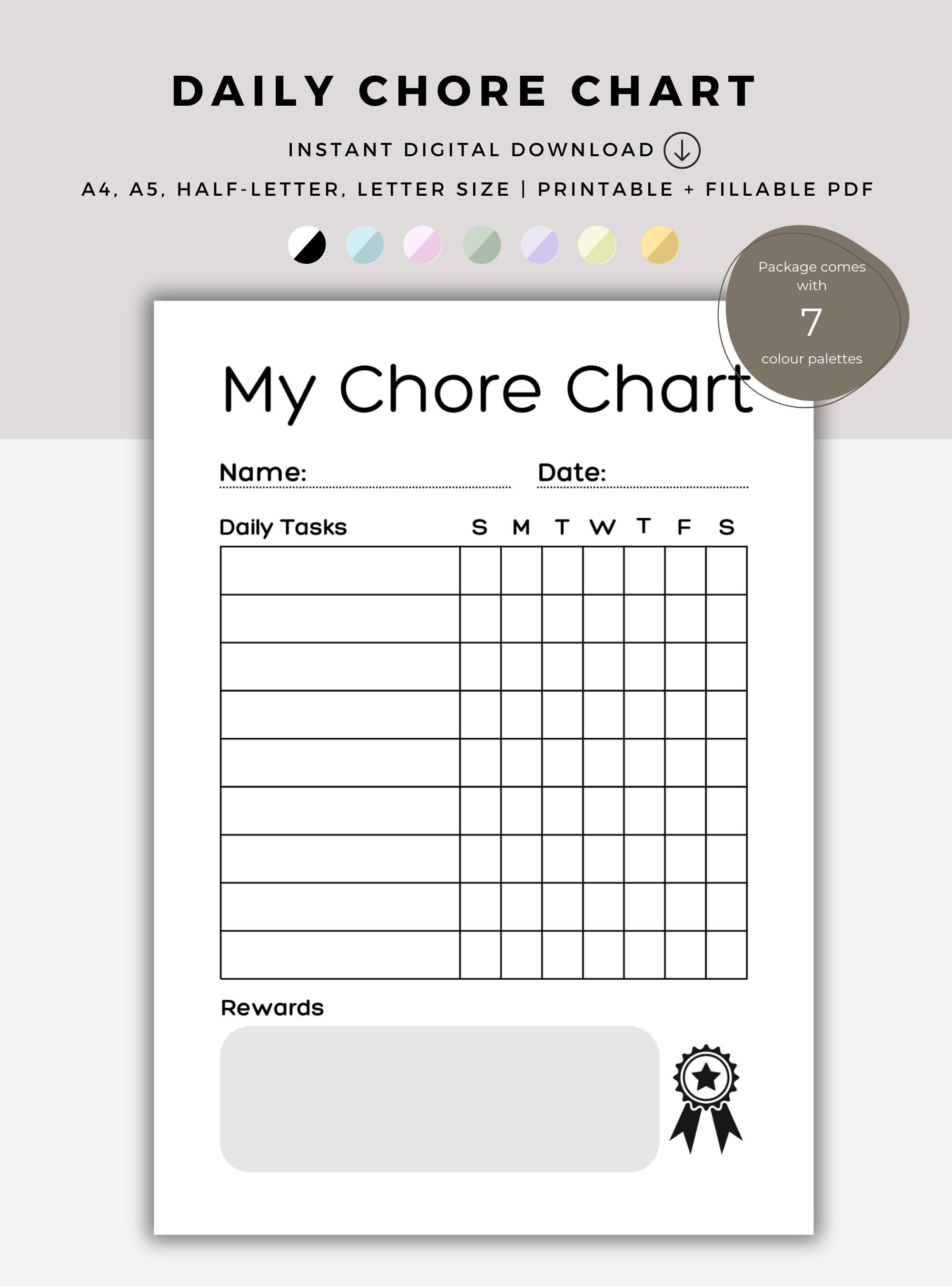 Kids Daily and Weekly Chore Chart | Editable Chore Chart | Daily and ...