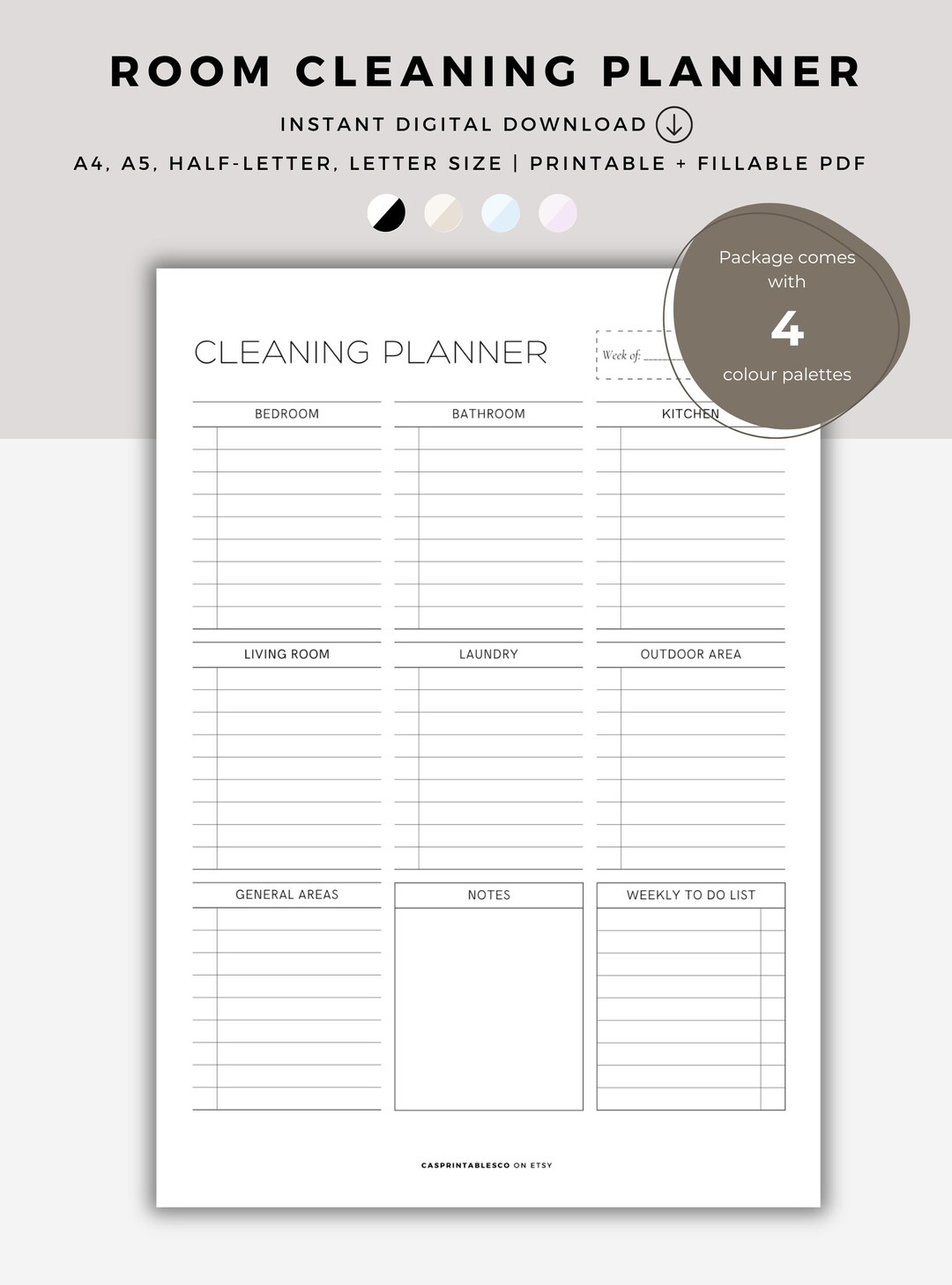 Room Cleaning Planner, Cleaning Checklist, Cleaning Schedule, Cleaning ...