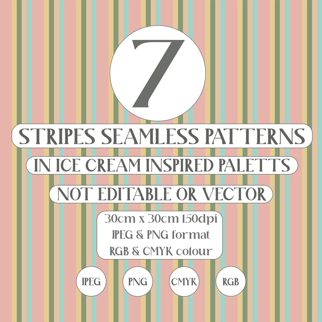 7 Ice Cream Palette Inspired Seamless Stripes Digital Pattern File for ...