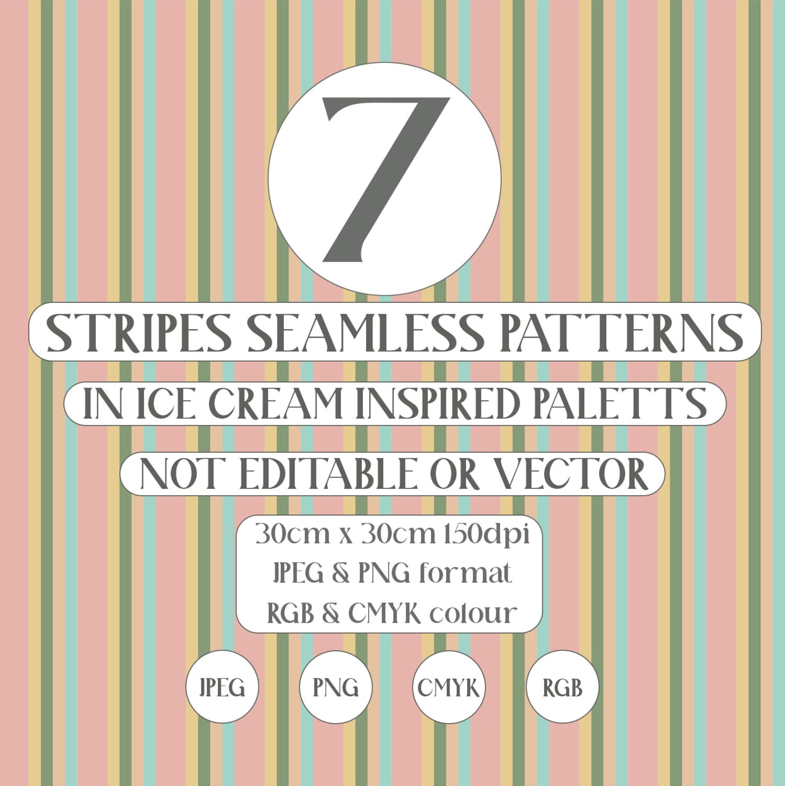 7 Ice Cream Palette Inspired Seamless Stripes Digital Pattern File for ...