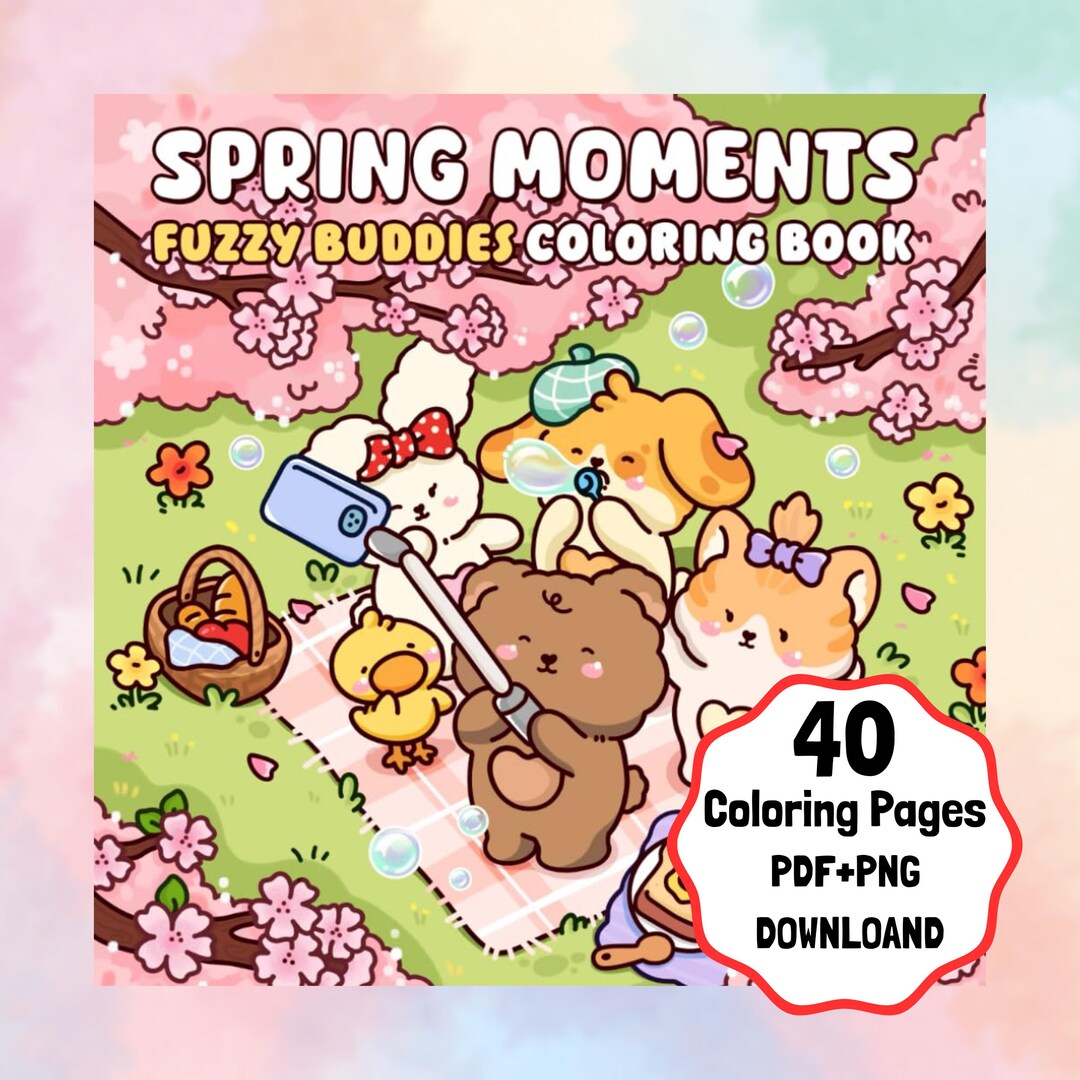 Spring Moment Coloring Book PDF PNG | 40 Pages Cozy Scenes, Relaxing ...
