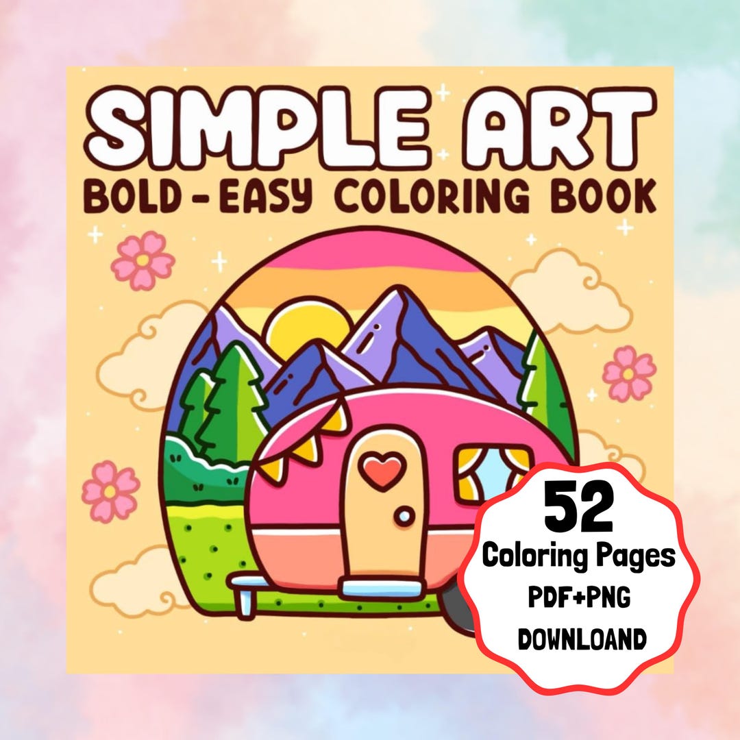 Simple Art Coloring Book PDF PNG | 52 Pages Cozy Scenes Digital ...