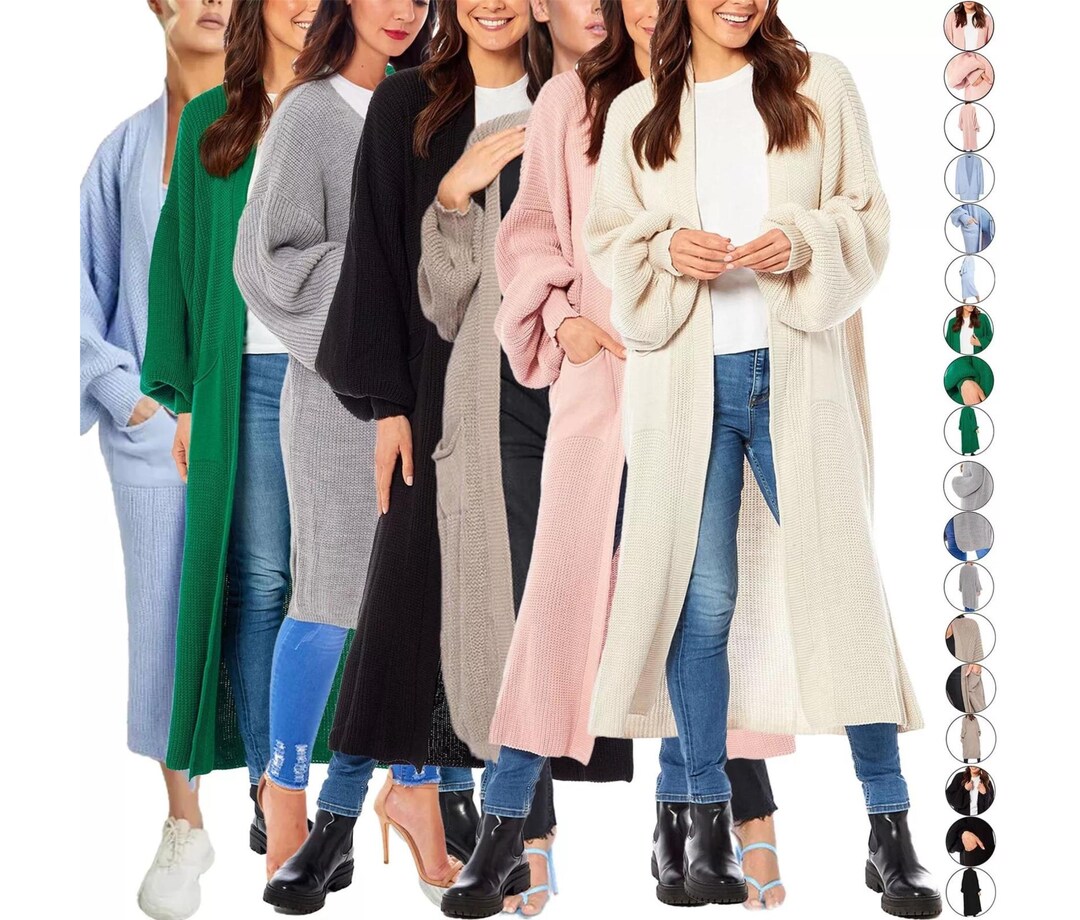 Ladies Chunky Knitted Oversized Cardigan, Balloon Sleeve Maxi Cardigan ...