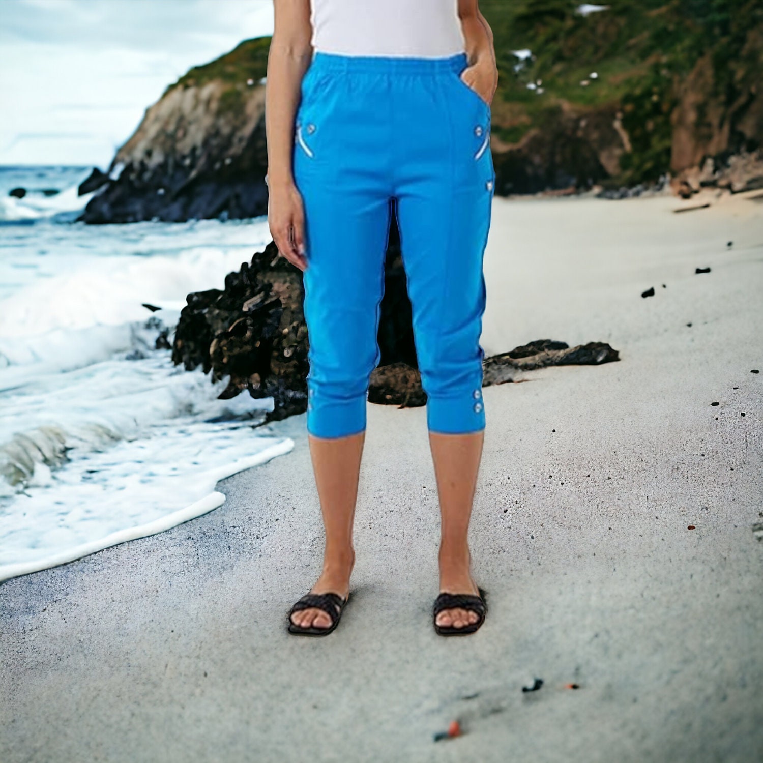 Womens Cherry Berry Capri Trousers, Ladies Three Quarter Pants, Stretch ...