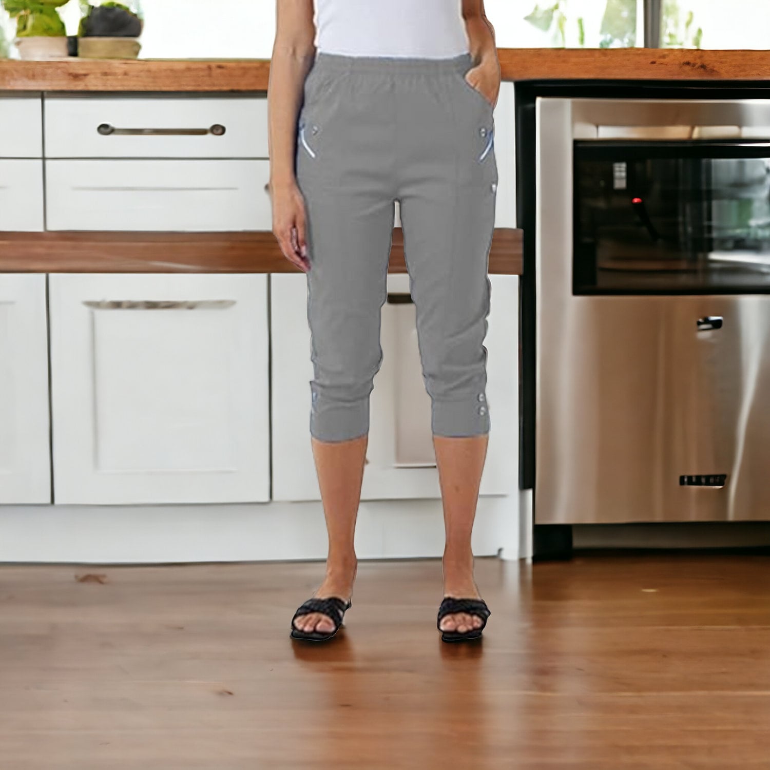 Womens Cherry Berry Capri Trousers, Ladies Three Quarter Pants, Stretch ...