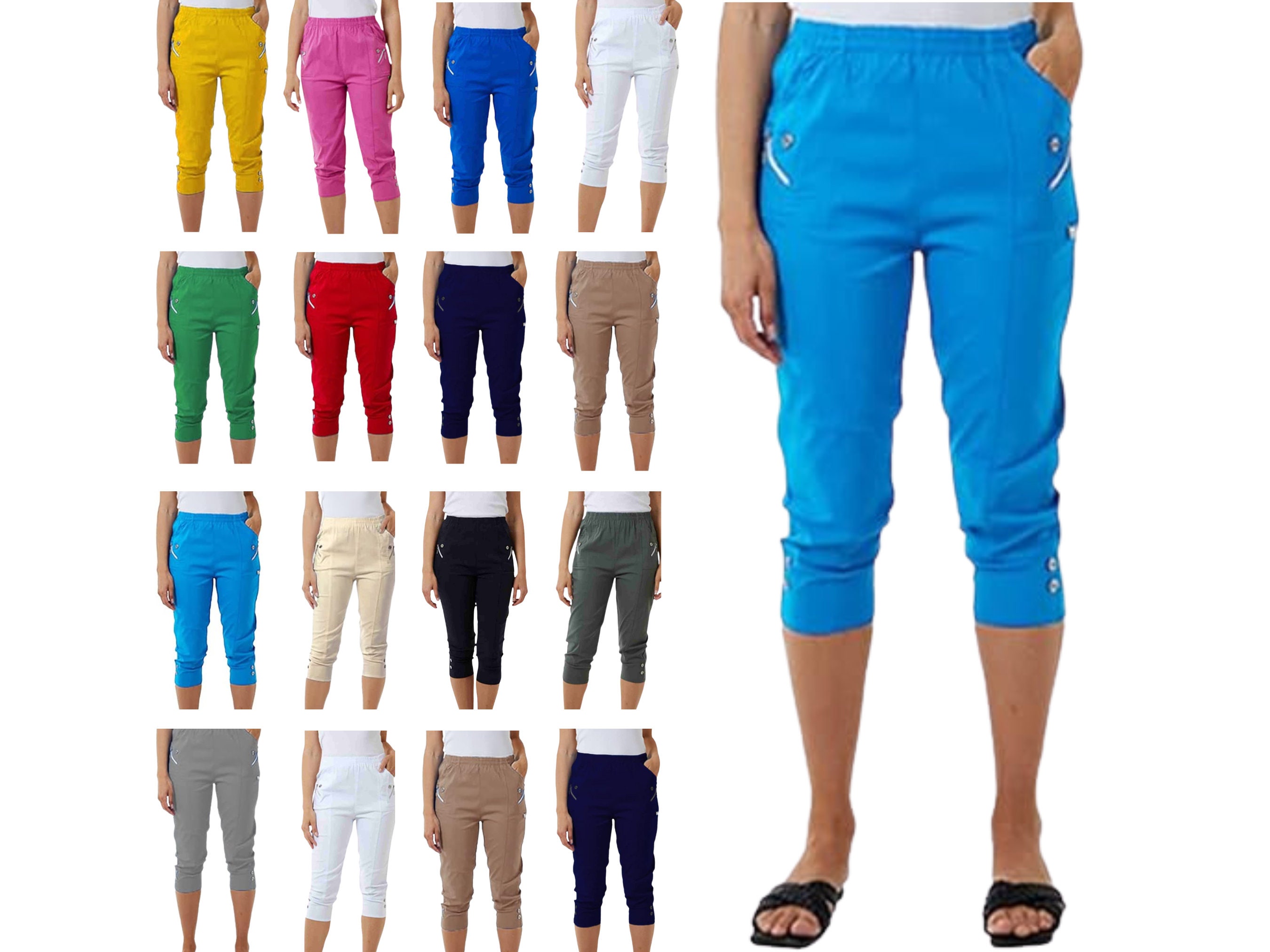 Womens Cherry Berry Capri Trousers, Ladies Three Quarter Pants, Stretch ...