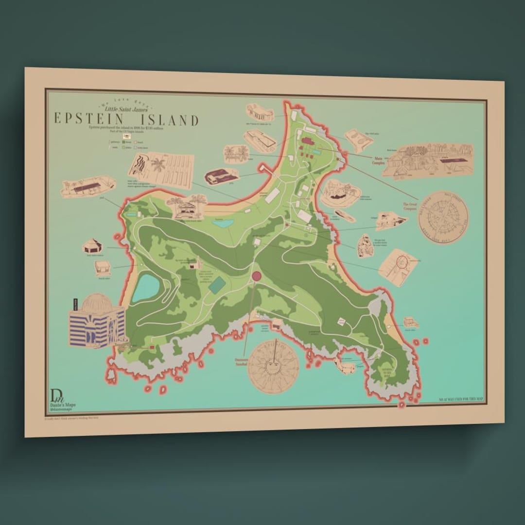 Epstein Island Map | Little St James Island Art Print | Jeffrey, Temple ...