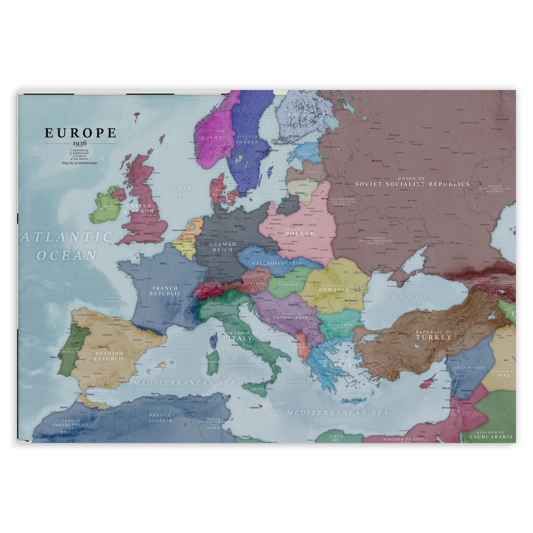 Europe 1936 Vintage Historical Map - Etsy