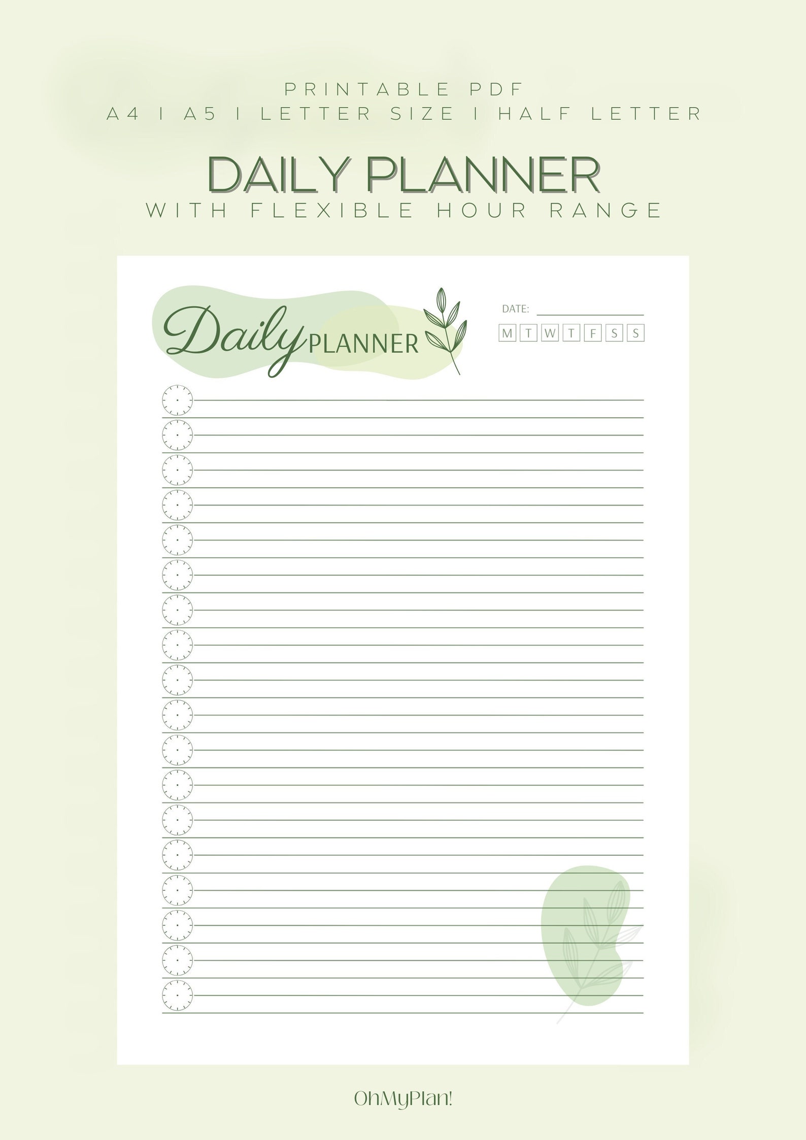 Daily Planner With Flexible Hour Range, Printable, Monday and Sunday ...