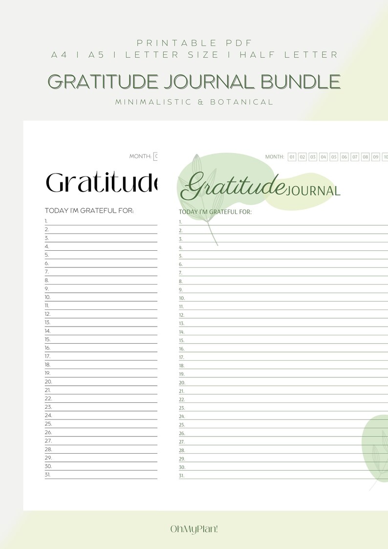 Gratitude Journal Bundle Printable, Daily Thankfulness, Self-care ...