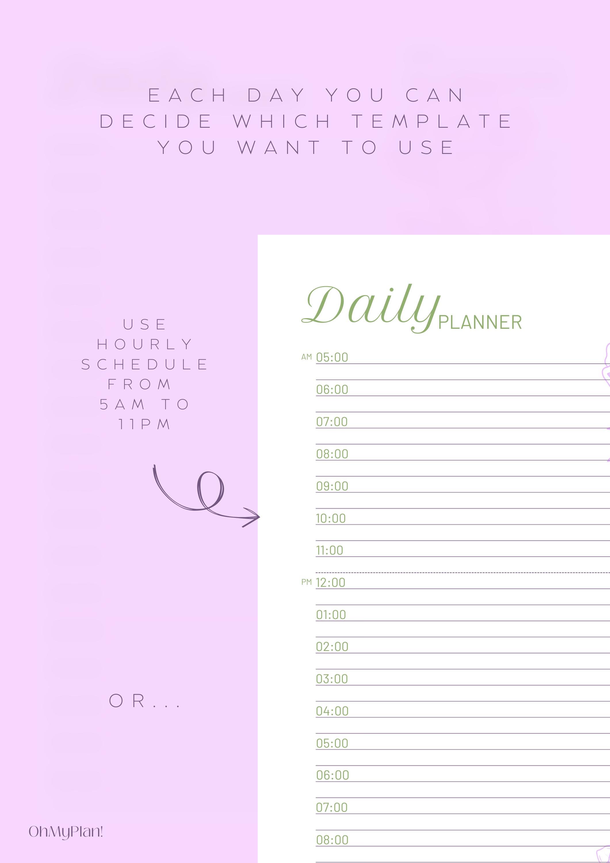 Floral Theme Printable Daily Planner Bundle: 5AM - 11PM Hourly Planner ...