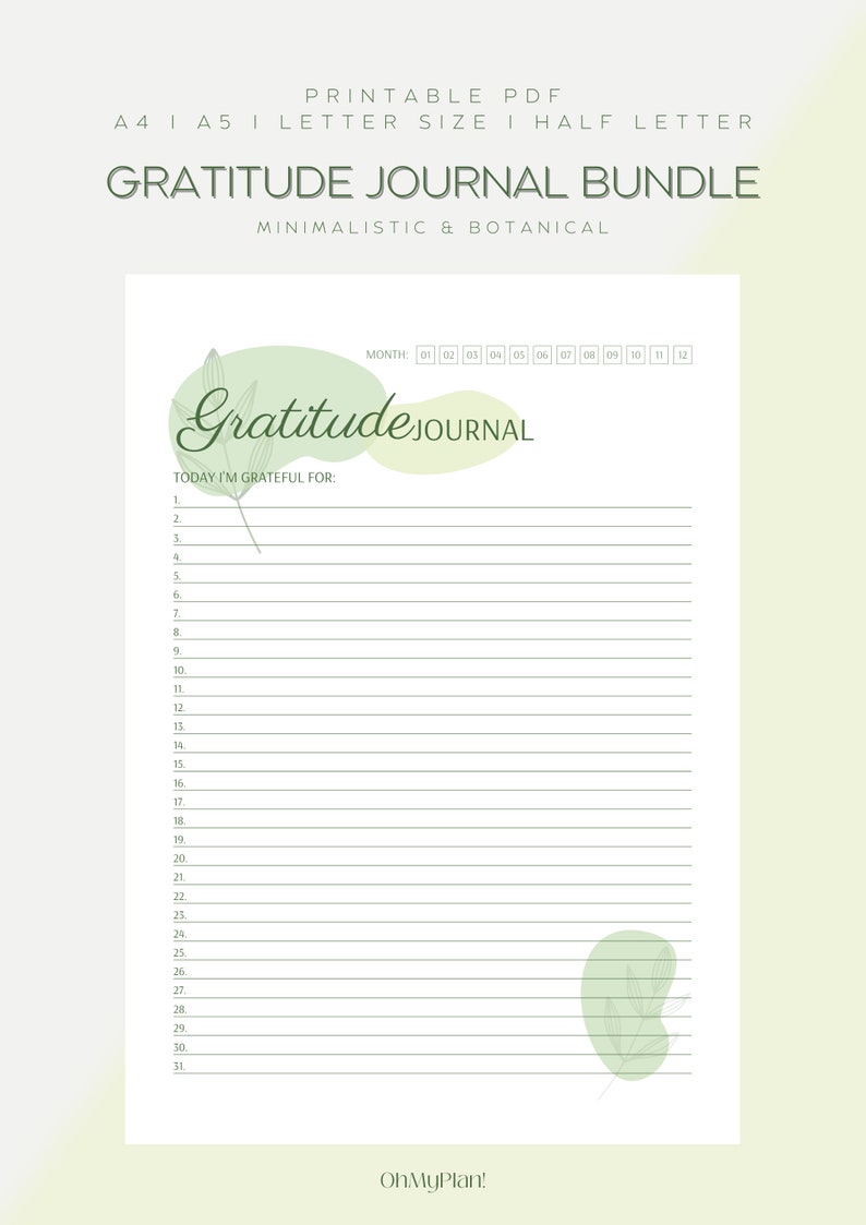 Gratitude Journal Bundle Printable, Daily Thankfulness, Self-care ...