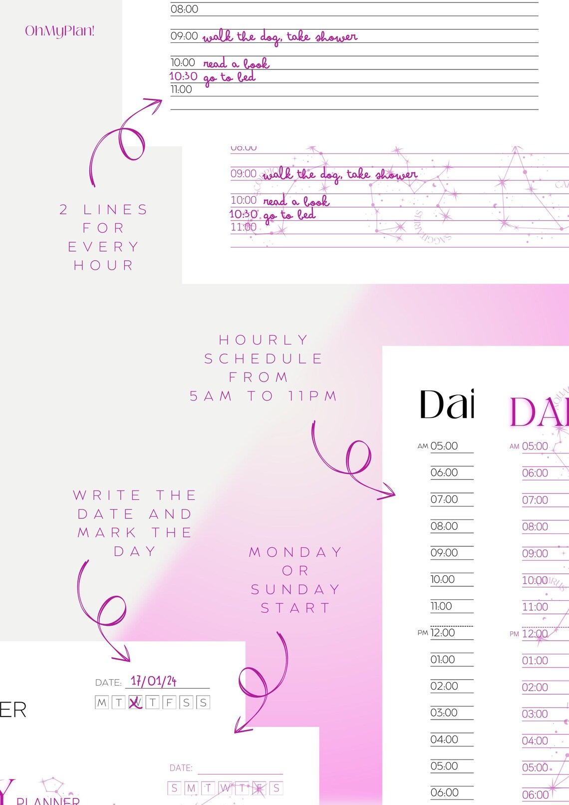 Printable Daily Agenda Set: 5AM - 11PM Hourly Planner, 2025 Planner ...