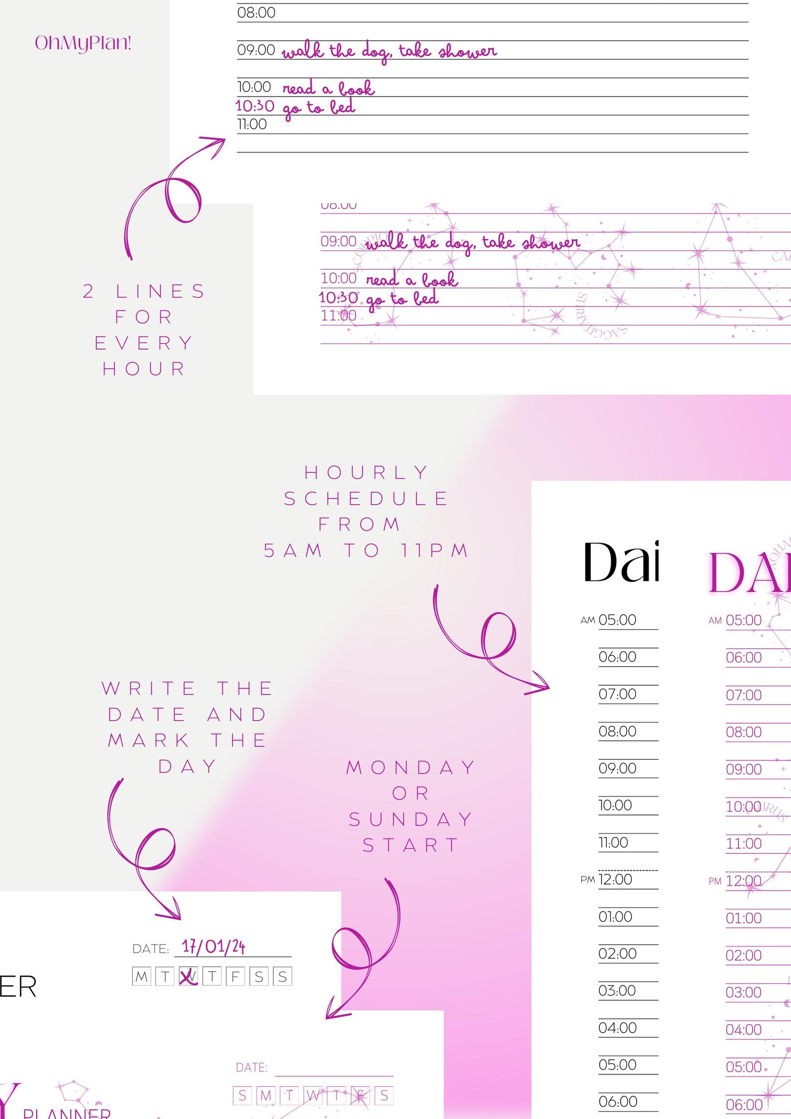 Printable Daily Agenda Set: 5AM - 11PM Hourly Planner, 2025 Planner ...