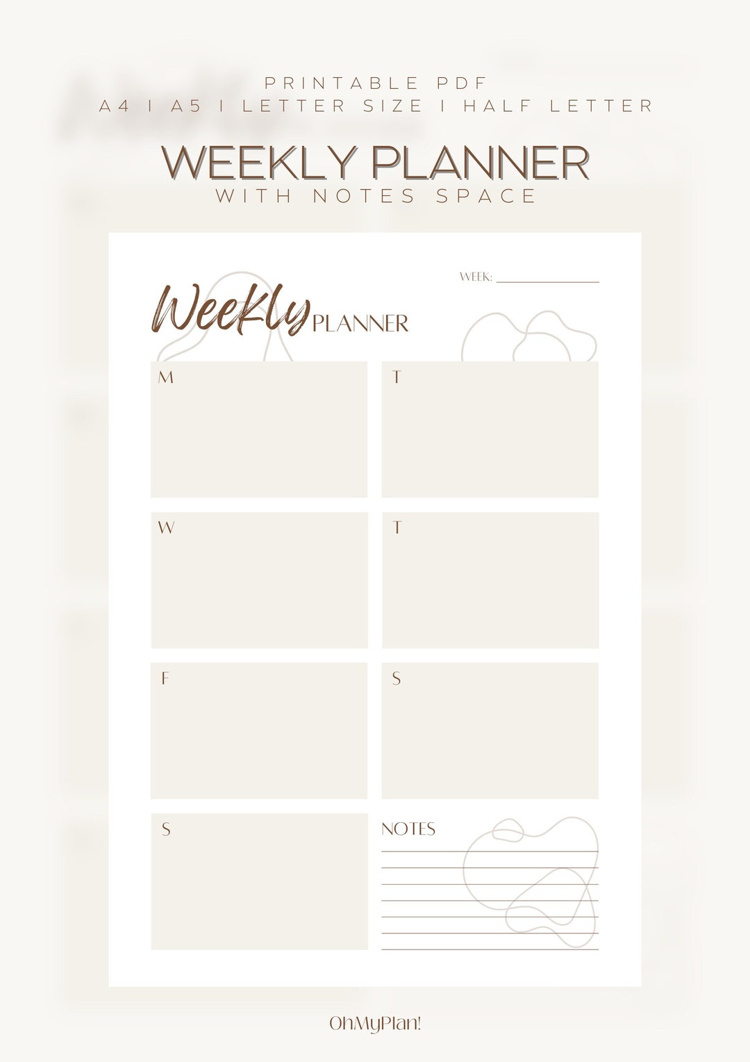 Weekly Planner With Notes Space Undated, Printable Schedule, Monday ...