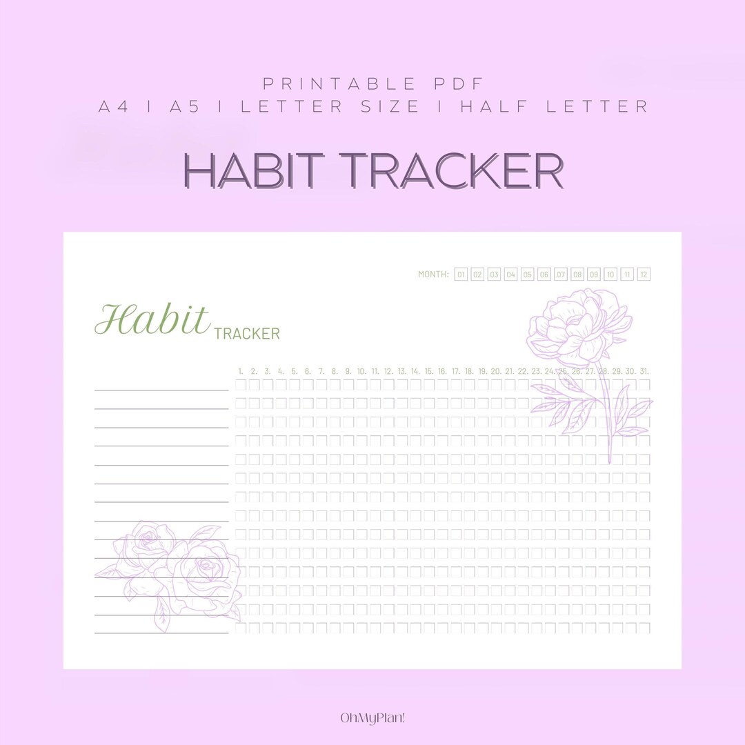 Floral Theme Printable Habit Tracker: Achieve Goals With Daily Task ...