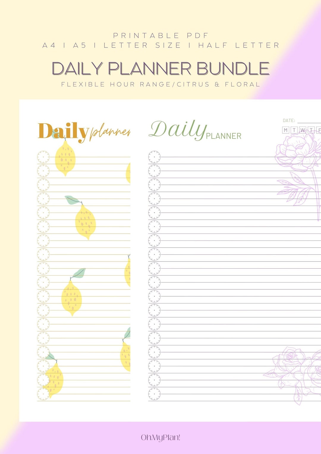 Printable Daily Planner Set With Clock Icons: Daily Agenda Perfect ...