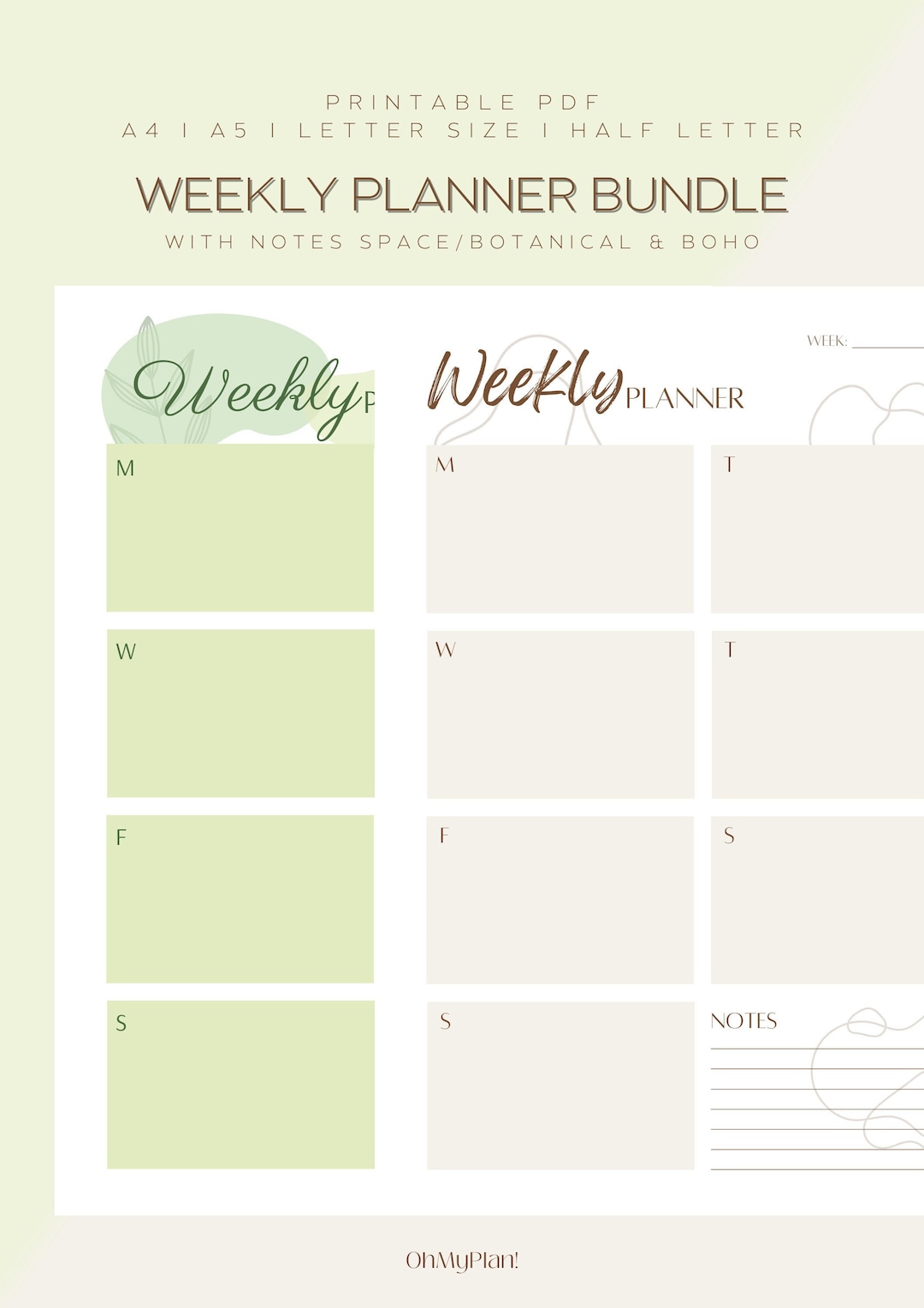 Weekly Planner Printable Set, Aesthetic Botanic/boho Design, Undated ...
