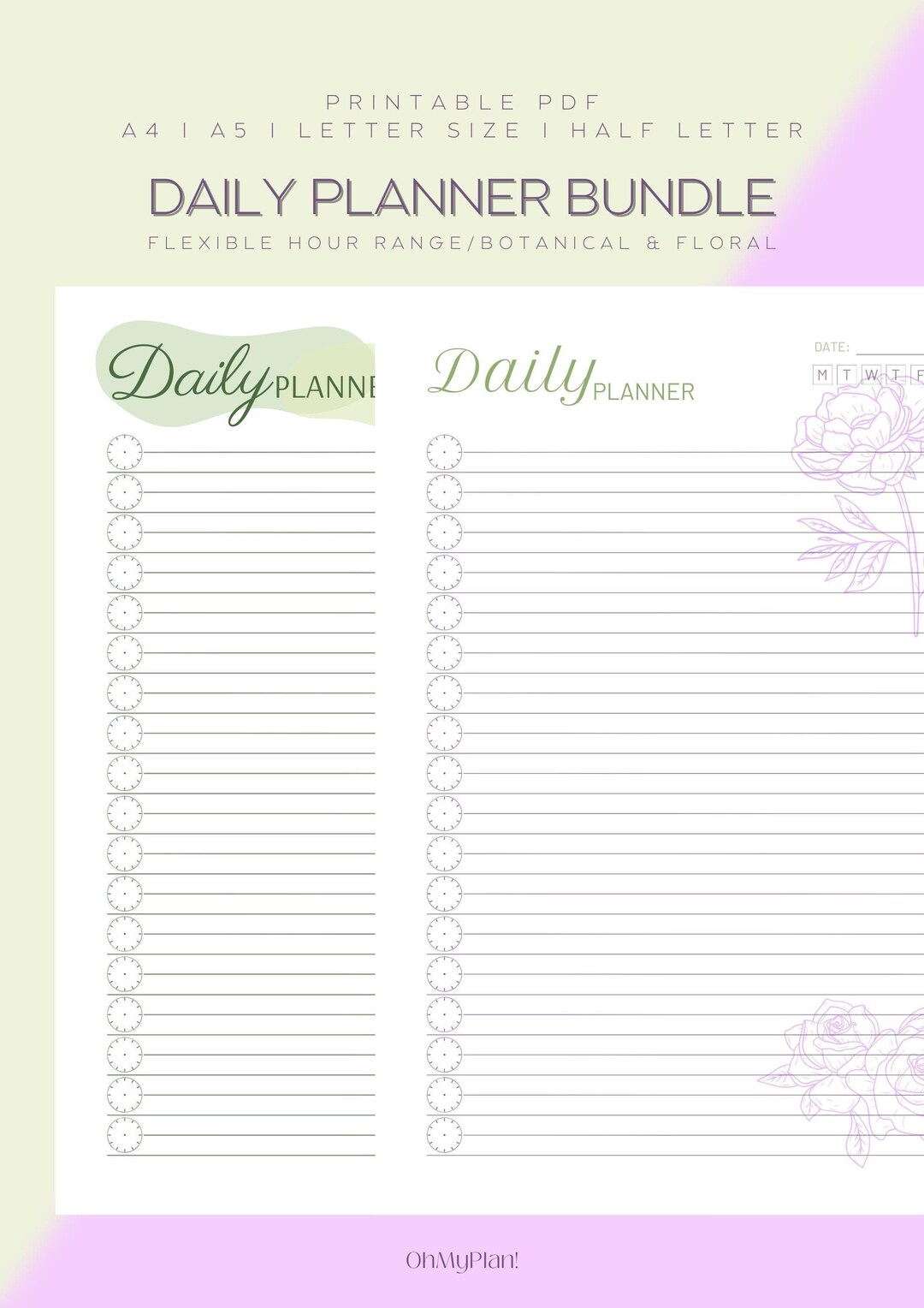 Printable Daily Planner Bundle - Customizable Hours Daily Agenda: Both ...