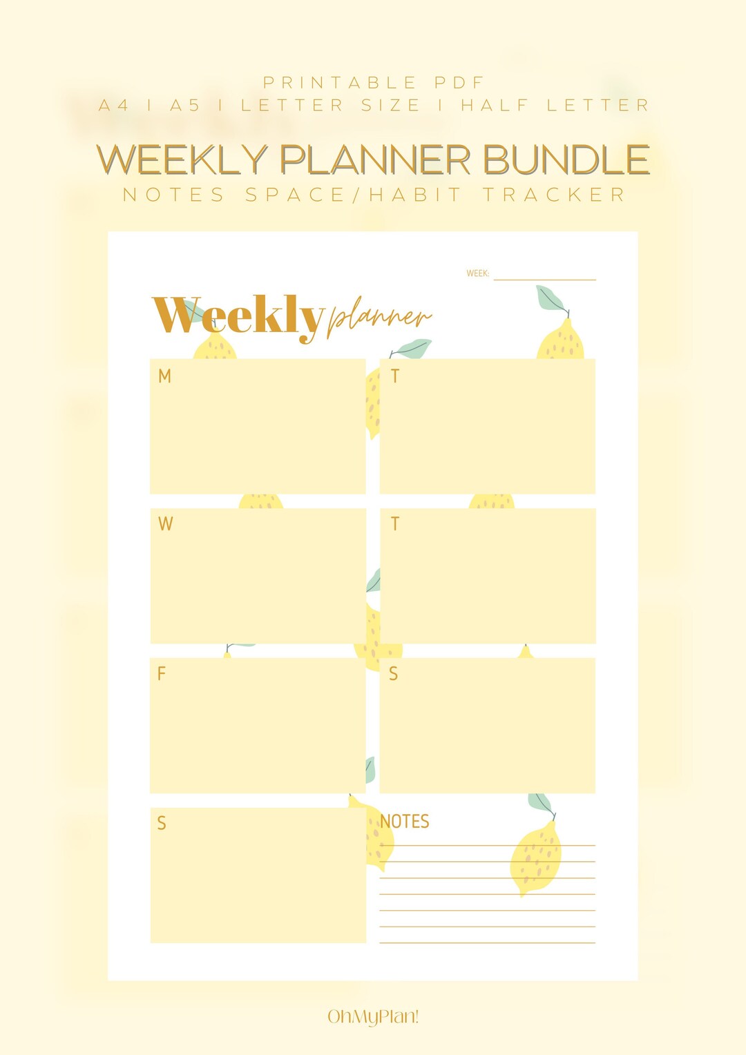 Lemon Pattern Weekly Planner Set Printable - Undated To-do List With ...
