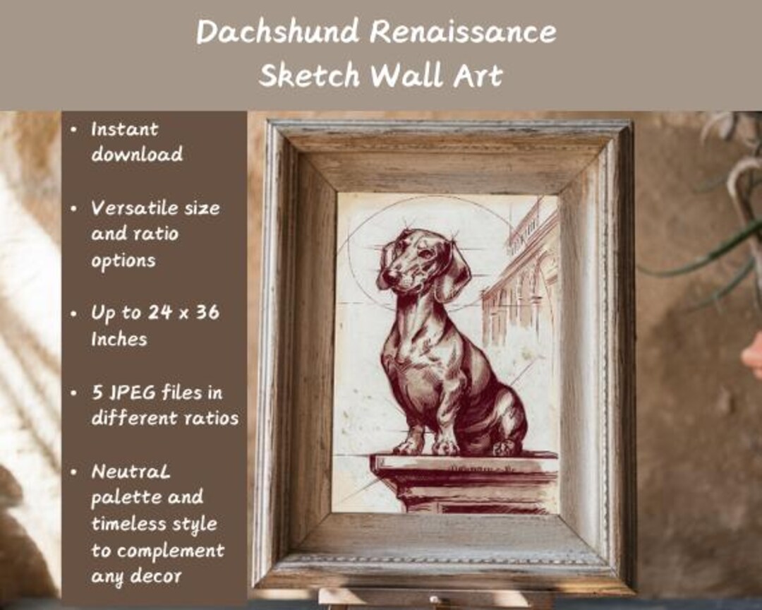 Dachshund Wall Art Weiner Dog Sausage Dog Renaissance Sketch Style ...