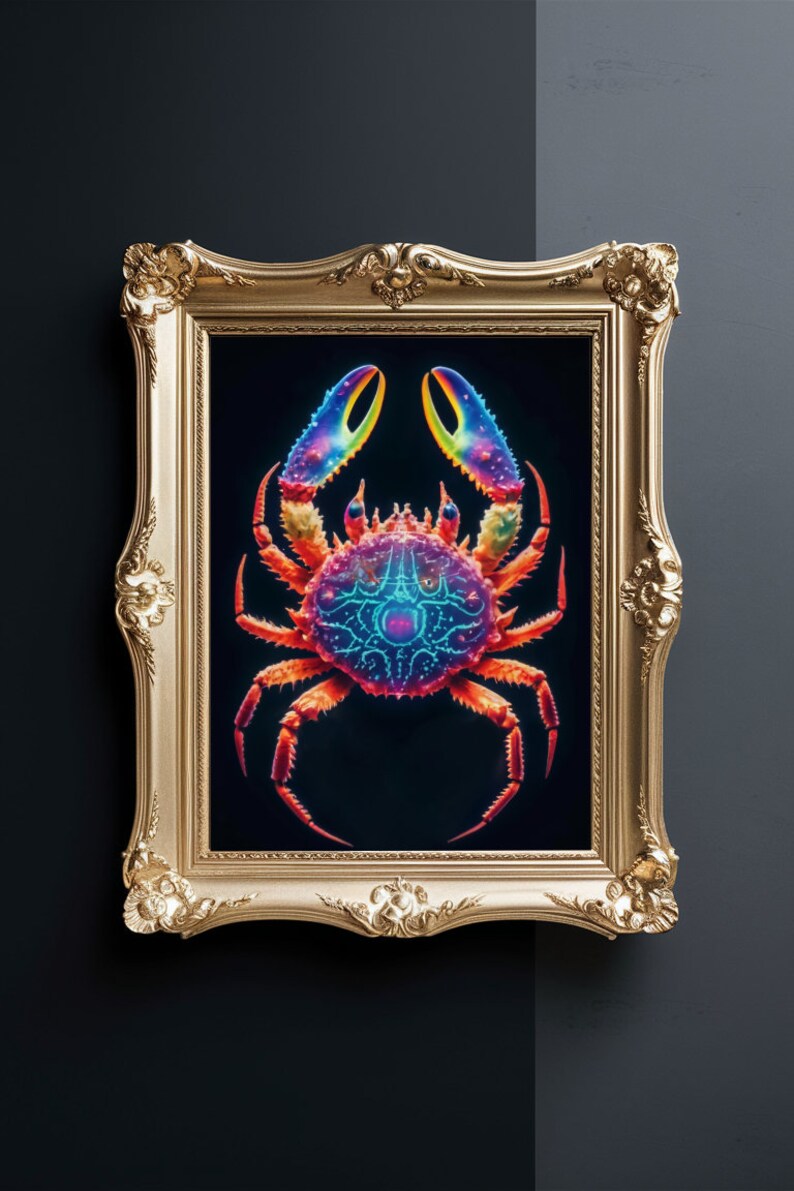 5 Piece Wall Decor Set of Printable Neon Sea Life; Modern Nautical Home ...