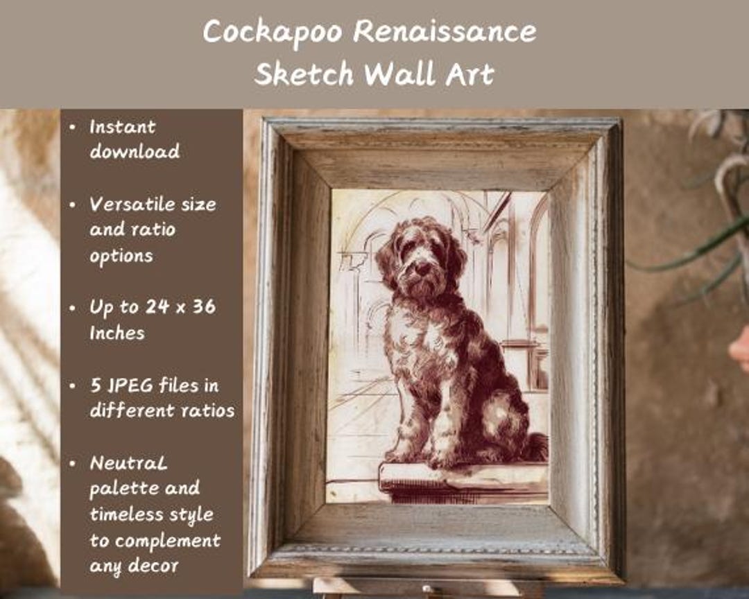 Cockapoo Wall Art; Cockerpoo Renaissance Sketch Style; Digital Download ...