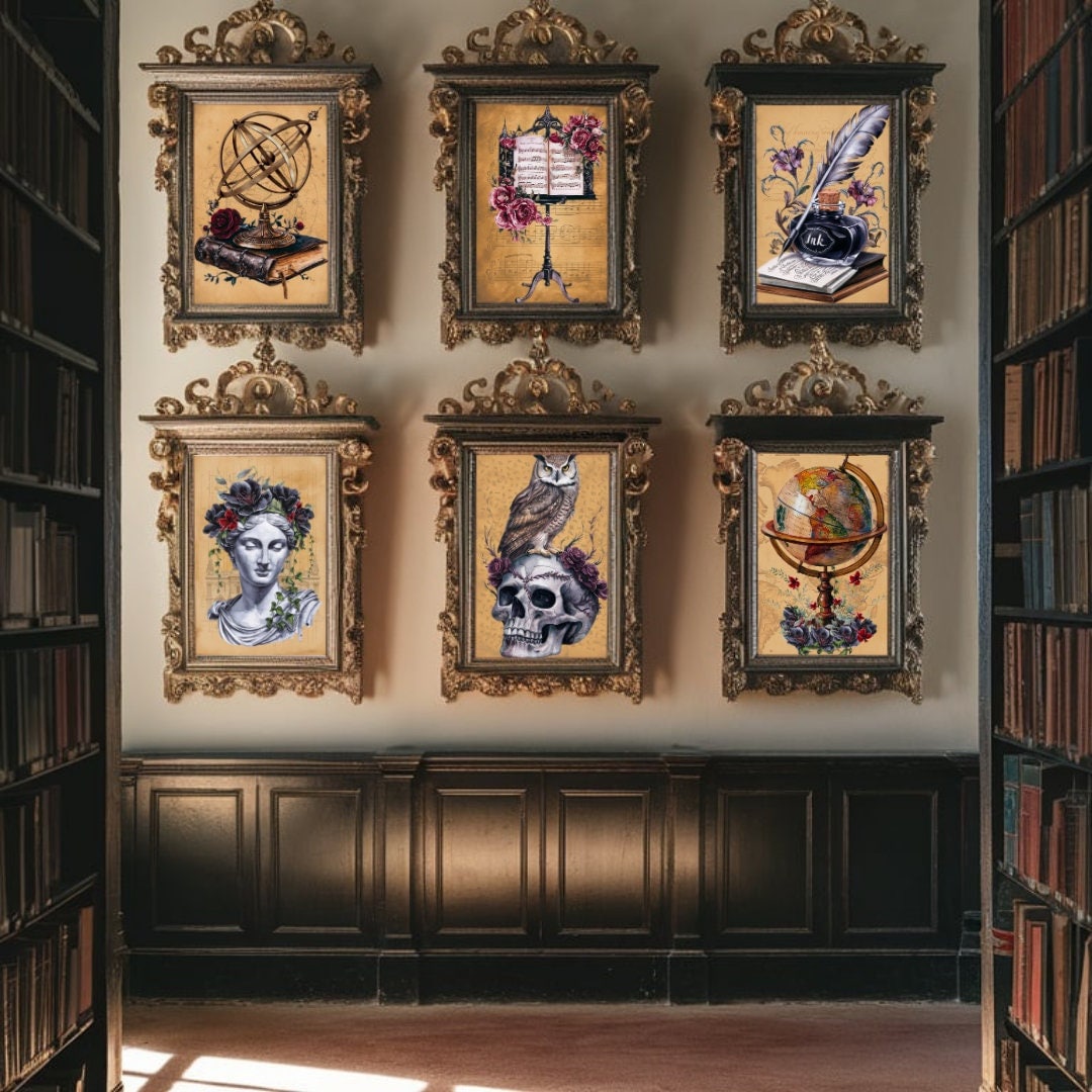 6 Piece Wall Art Set of Dark Academia Prints; Dark Regency Wall Art ...