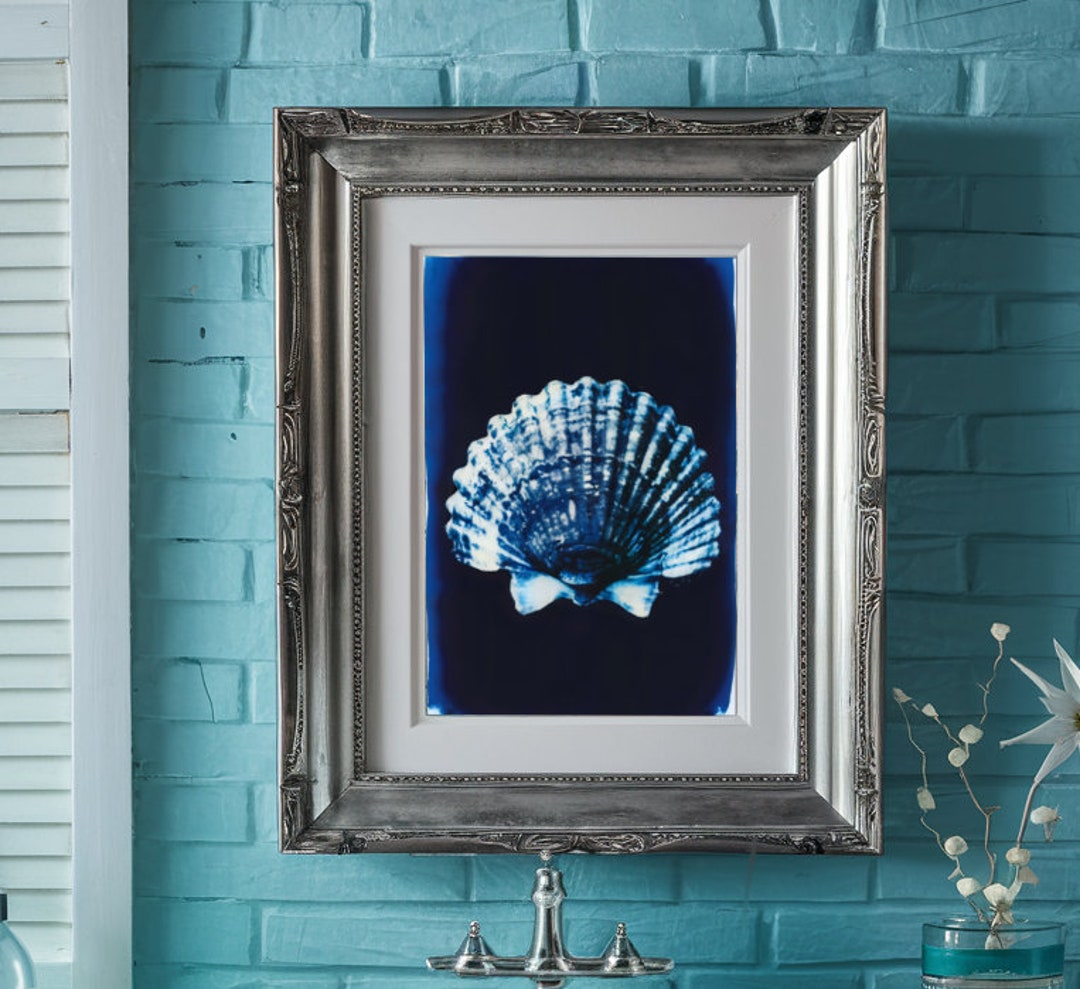 Printable Cyanotype Wall Art Clam Shell Print Vintage Poster, Ocean ...