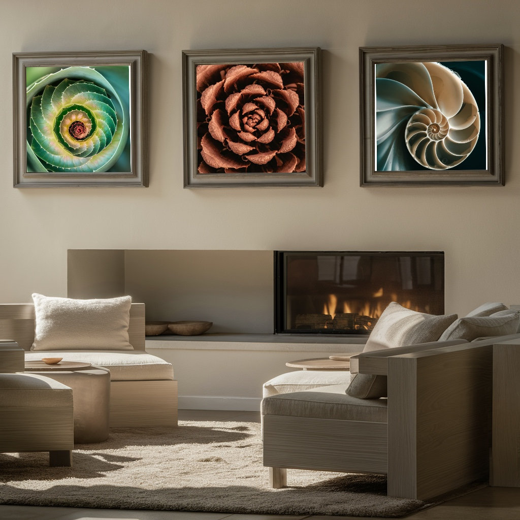 Set of 6 Printable Nature Fibonacci Wall Art Fractal Wall Art Biophilic ...