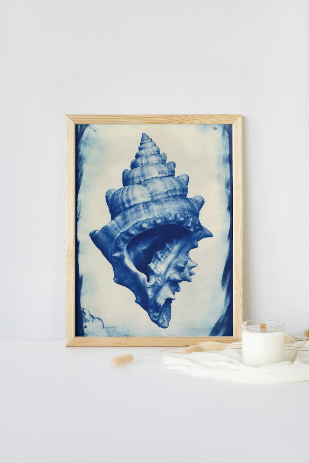 Cyanotype Print of Conch Shell Printable Sea Wall Art Ocean Home Decor ...