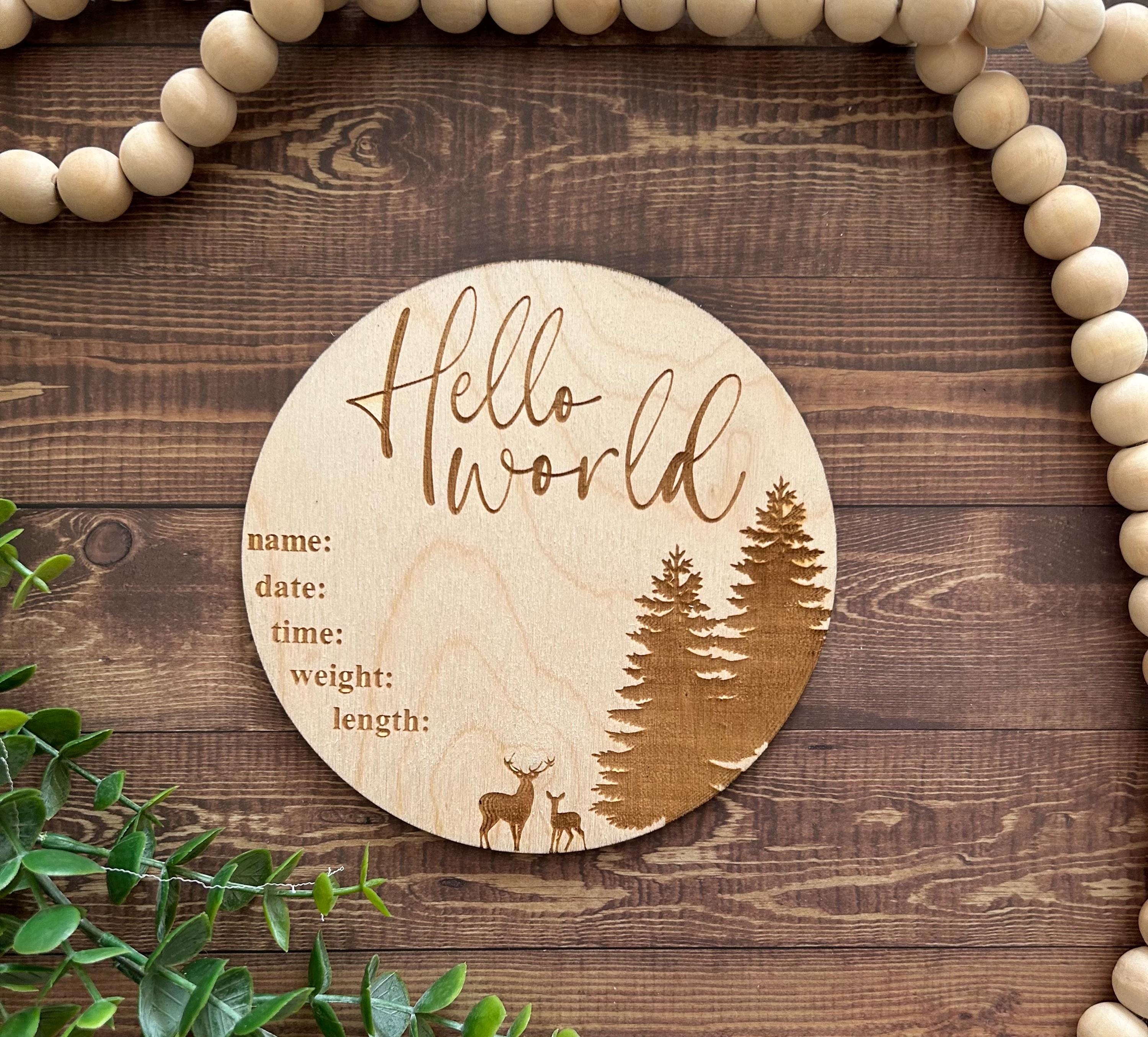 Personalized Forest Birth Announcement Sign: Engraved Baby Stats, Deer ...