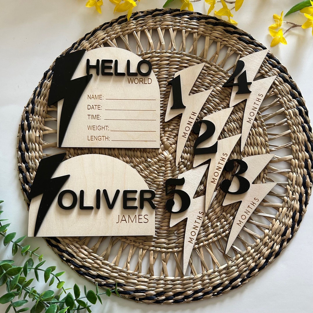 Lightning Bolt Baby Milestone Markers: Baltic Birch Photo Props - Etsy