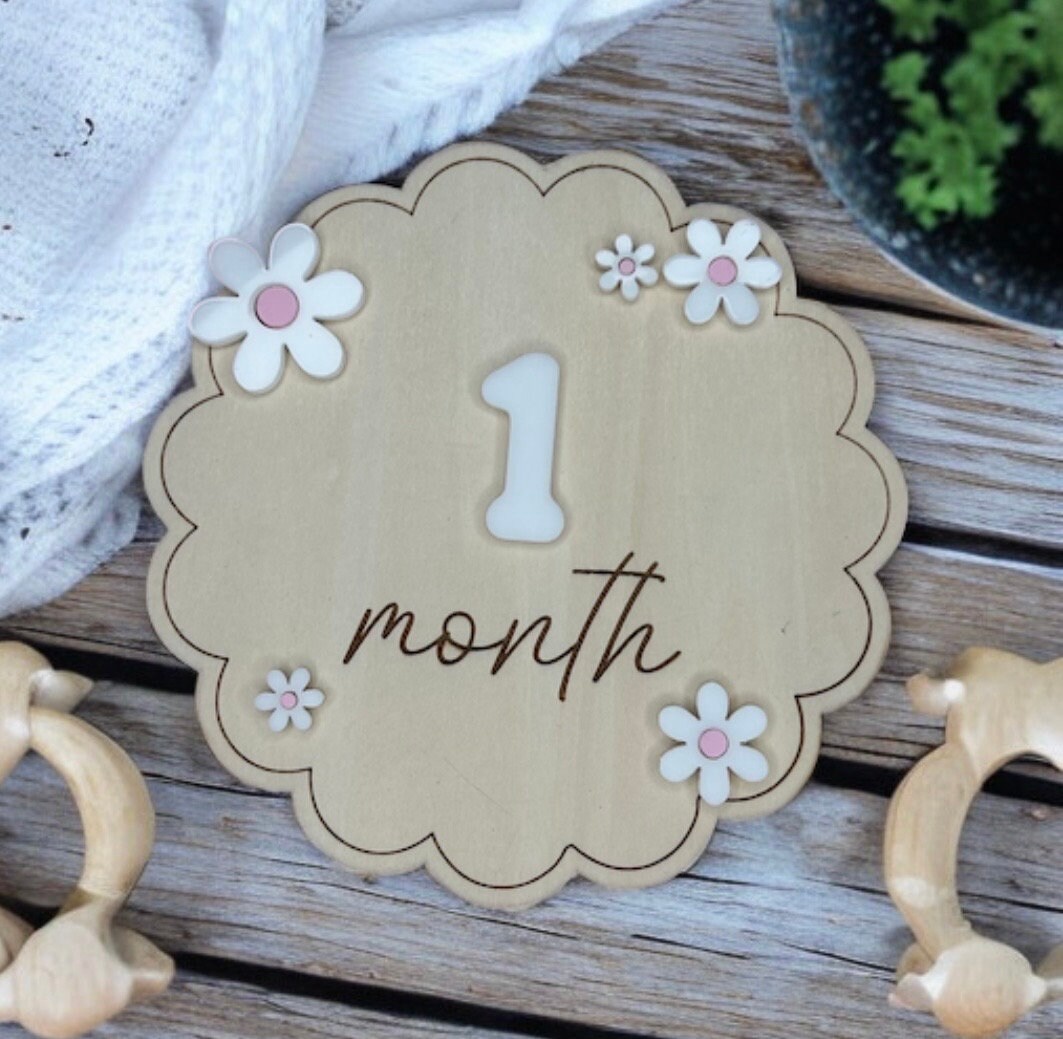 Wooden Boho Daisy Flower Milestone Card Daisy Monthly Milestone Marker ...