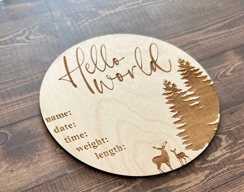 Personalized Forest Birth Announcement Sign: Engraved Baby Stats, Deer ...