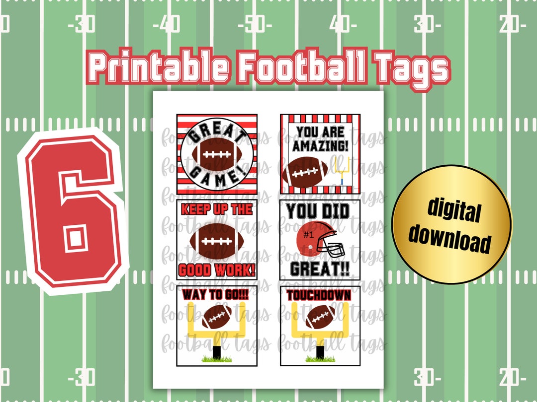 3x3 Red Football Bag Tags, Football Birthday Party Tags, Football Snack ...