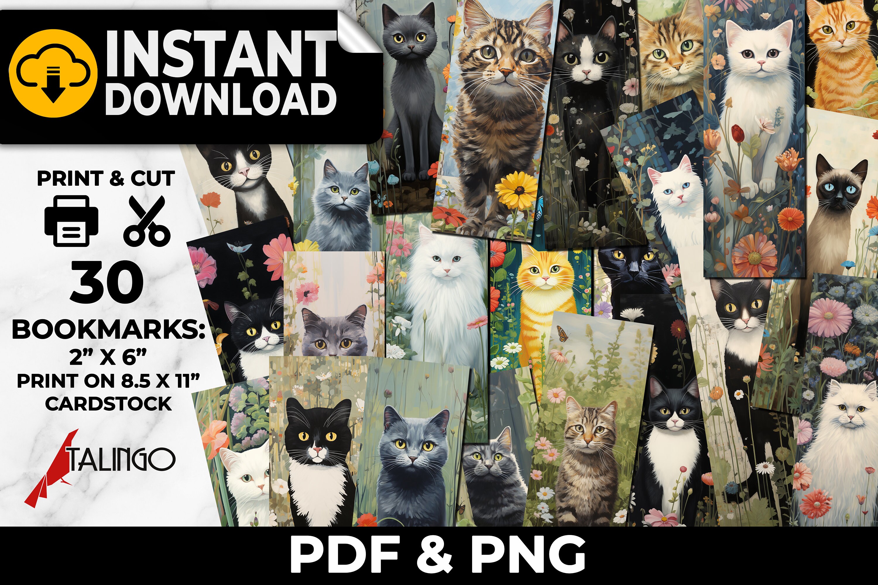 Cats Bookmarks, Cat Lady, Cat Mom, Whimsical, Ephemera Printable ...