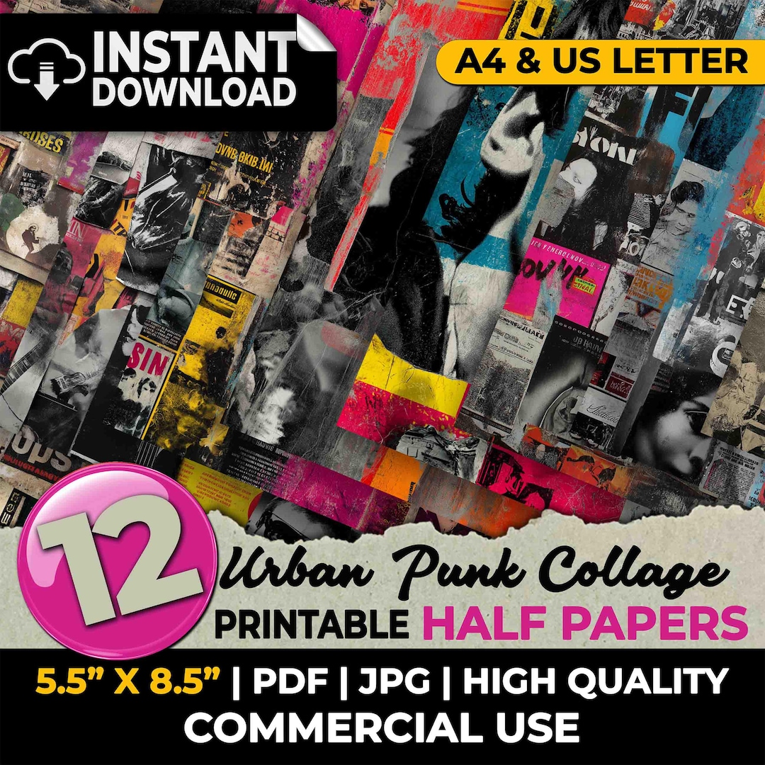 Urban Punk Collage Pack Junk Journal Printable Half Papers Ephemera ...